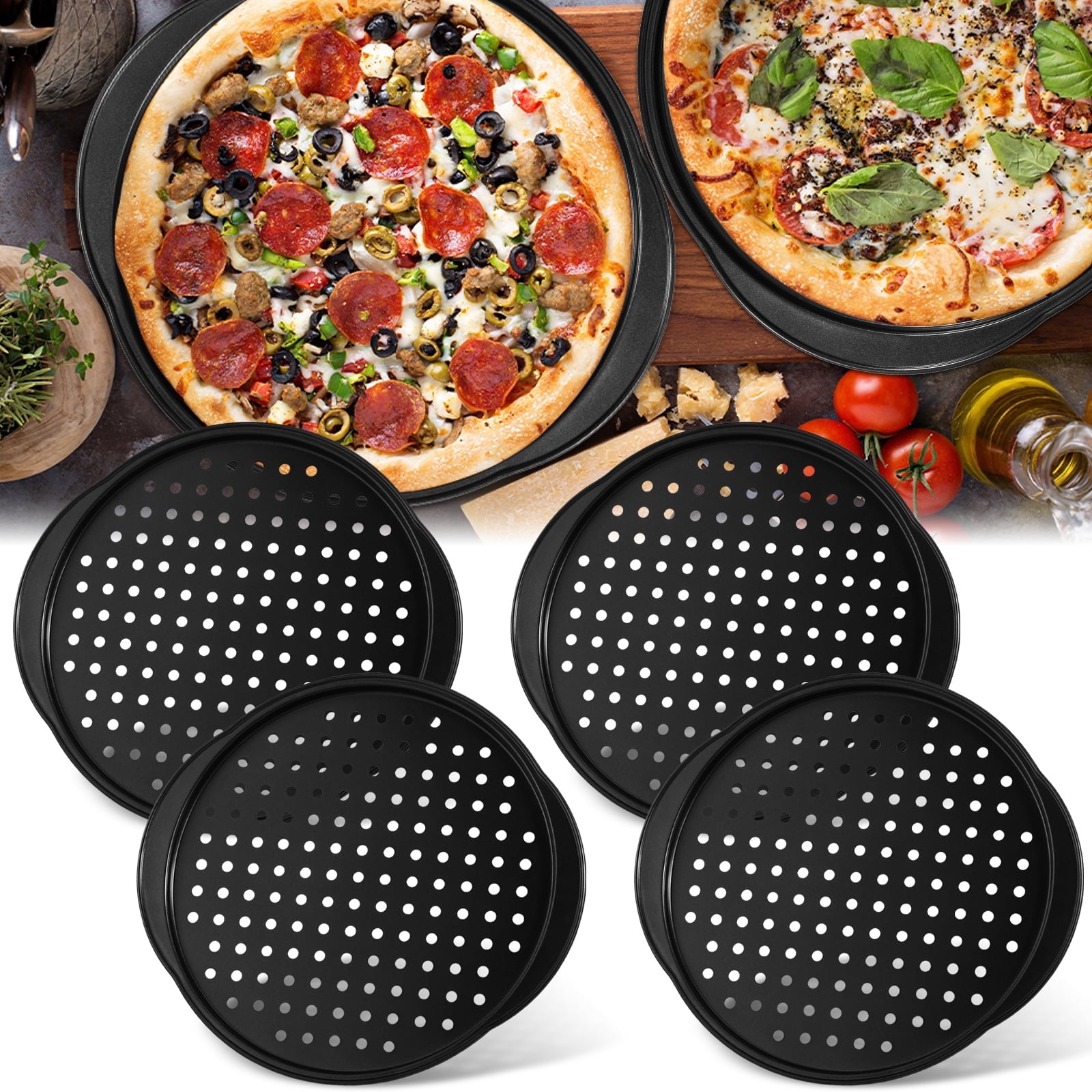 4Pcs Pizza Tray 12 inch - Non Stick Coating Pizza Pan, Durable Carbon ...