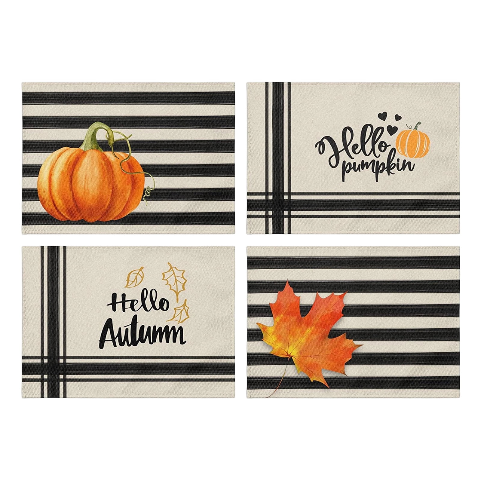 4Pcs Placemats with Pumpkin and Maple Leaf Prints,18 x 11.81 Inch Heat ...