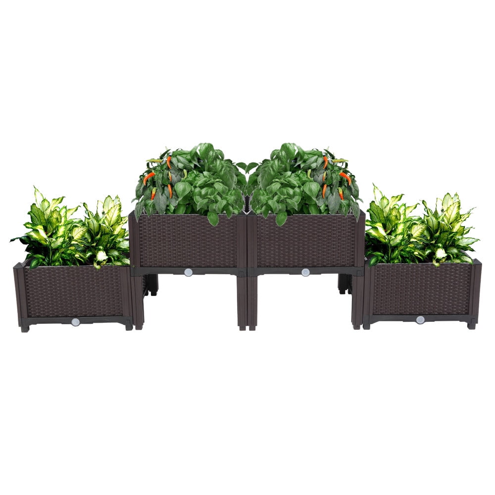 4Pcs Plastic Planter Box Raised Garden Bed Self-Watering Large Planter ...