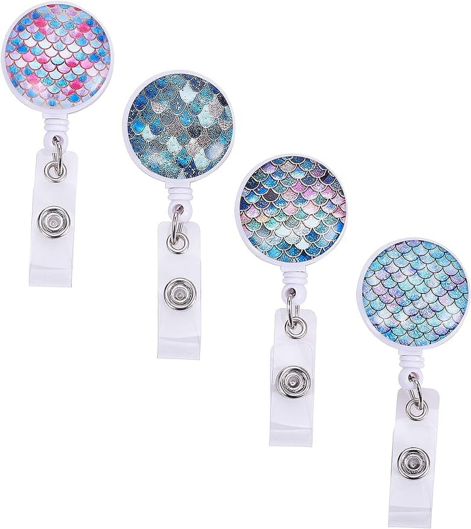 4Pcs Plastic Retractable Badge Reels Flat Round Mermaid Fish Scale ...