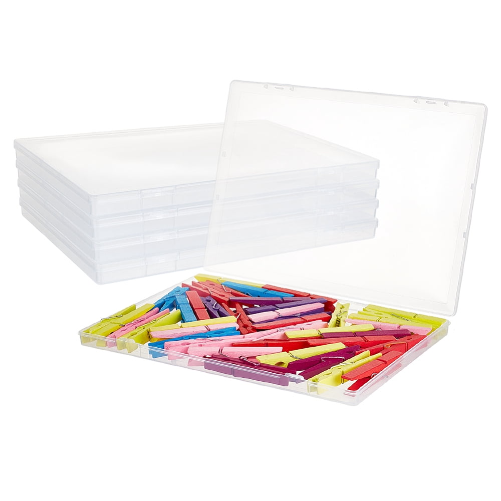 4Pcs Plastic Storage Containers Rectangle Clear Box Case with Flip-Up ...