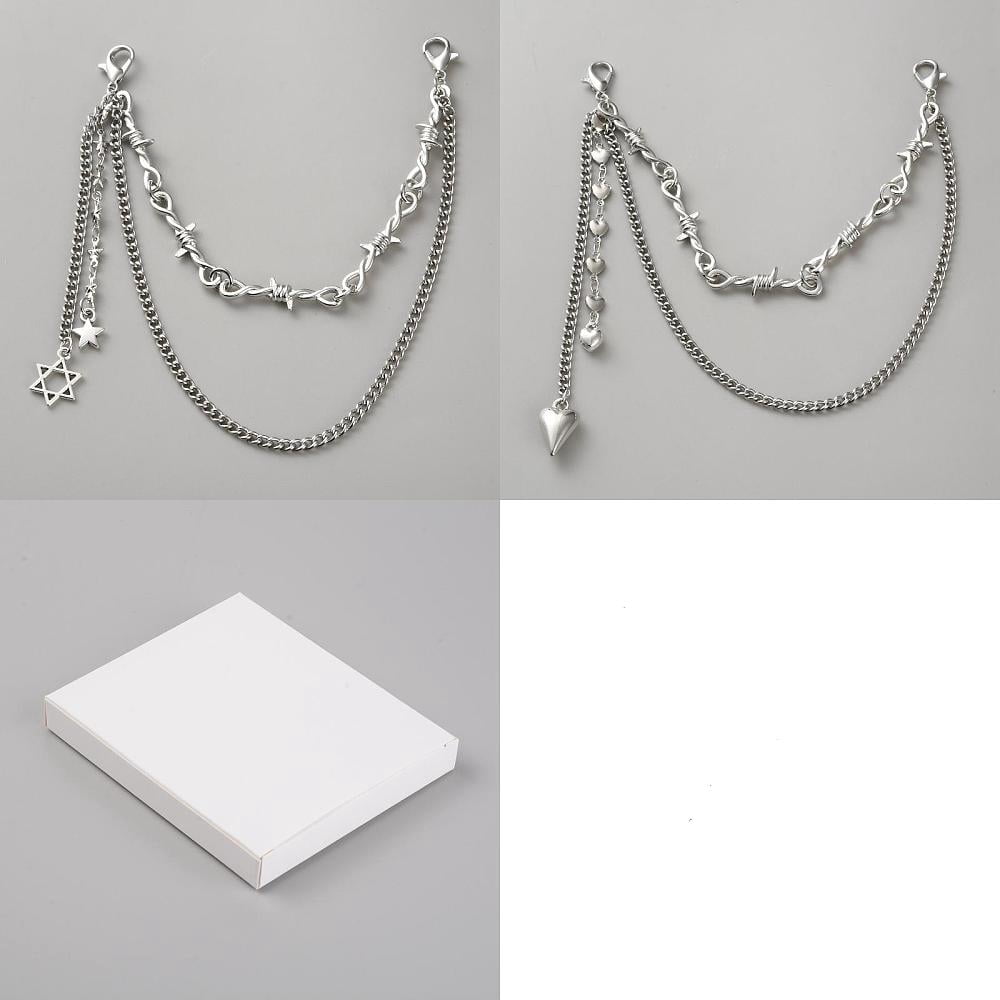 4Pcs Platinum Shoe Charms Chains with Heart Star Spiked Thorn Shoe ...