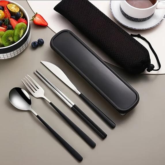 4Pcs Portable Stainless Steel Cutlery Set, Fork Knife Spoon Chopsticks ...