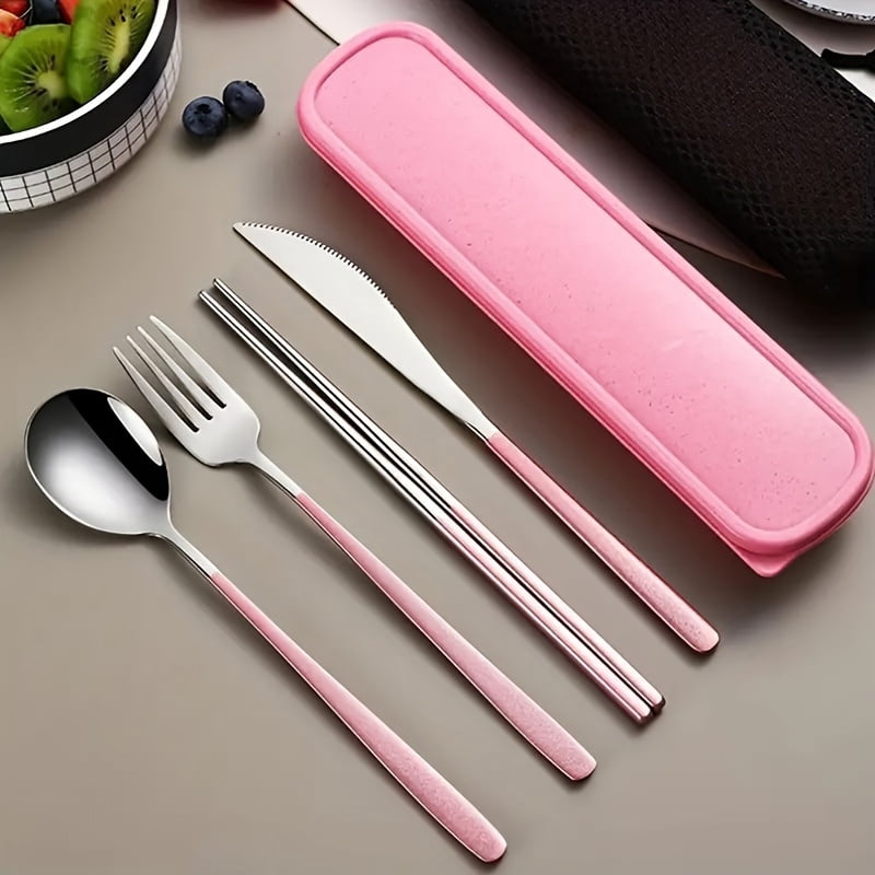 4Pcs Portable Stainless Steel Cutlery Set, Fork Knife Spoon Chopsticks ...