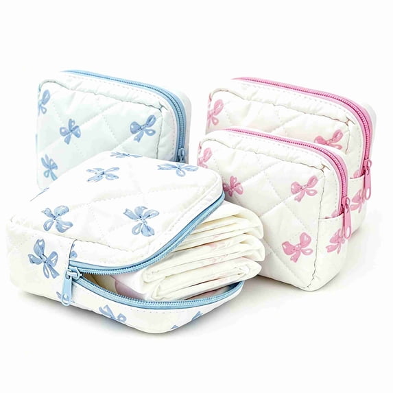 4Pcs Portable Zipper Period Bag, Soft Quilted Bow Pattern Sanitary ...