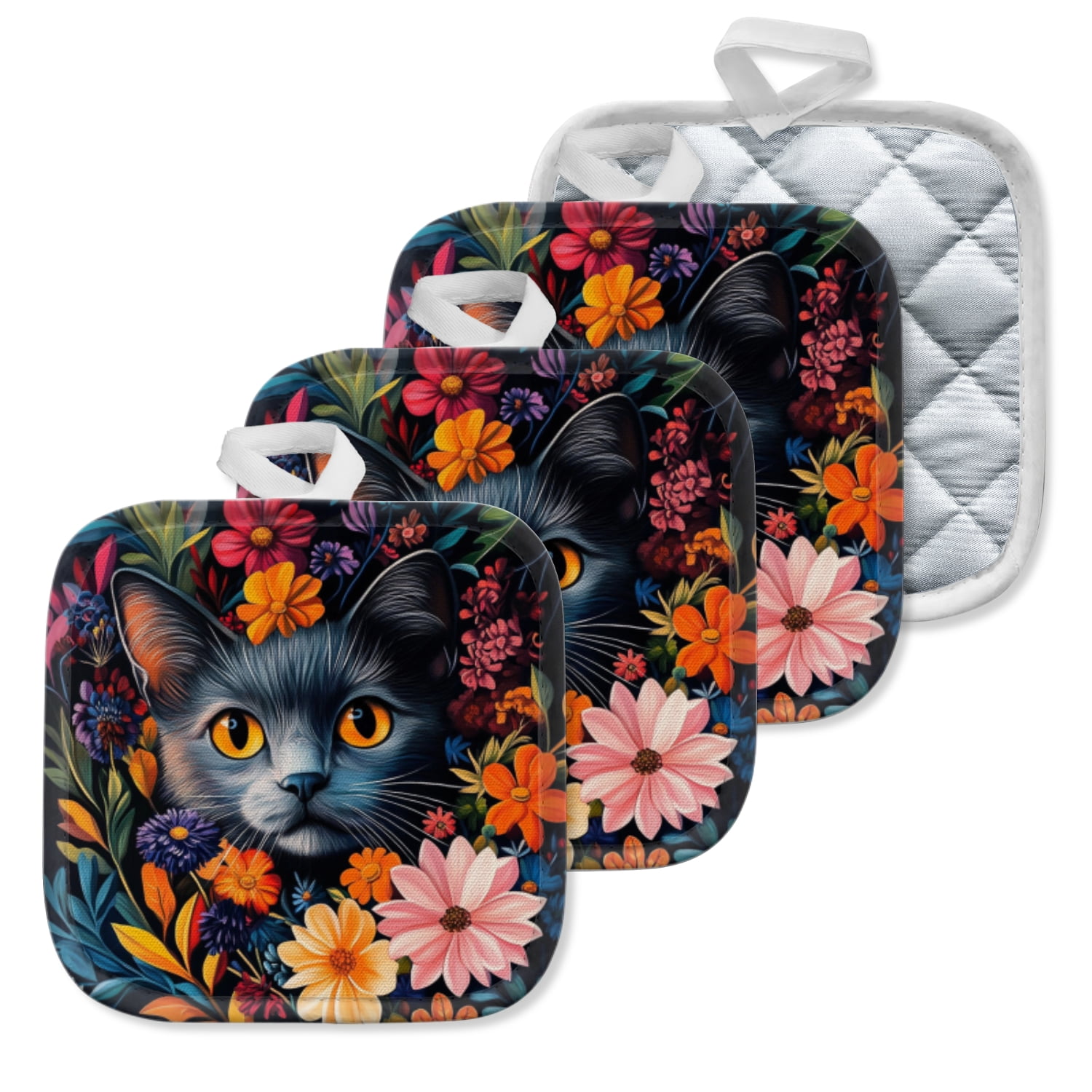 4Pcs Pot Holder for Kitchen, Gorgeous Petal - Encircled Kitten ...