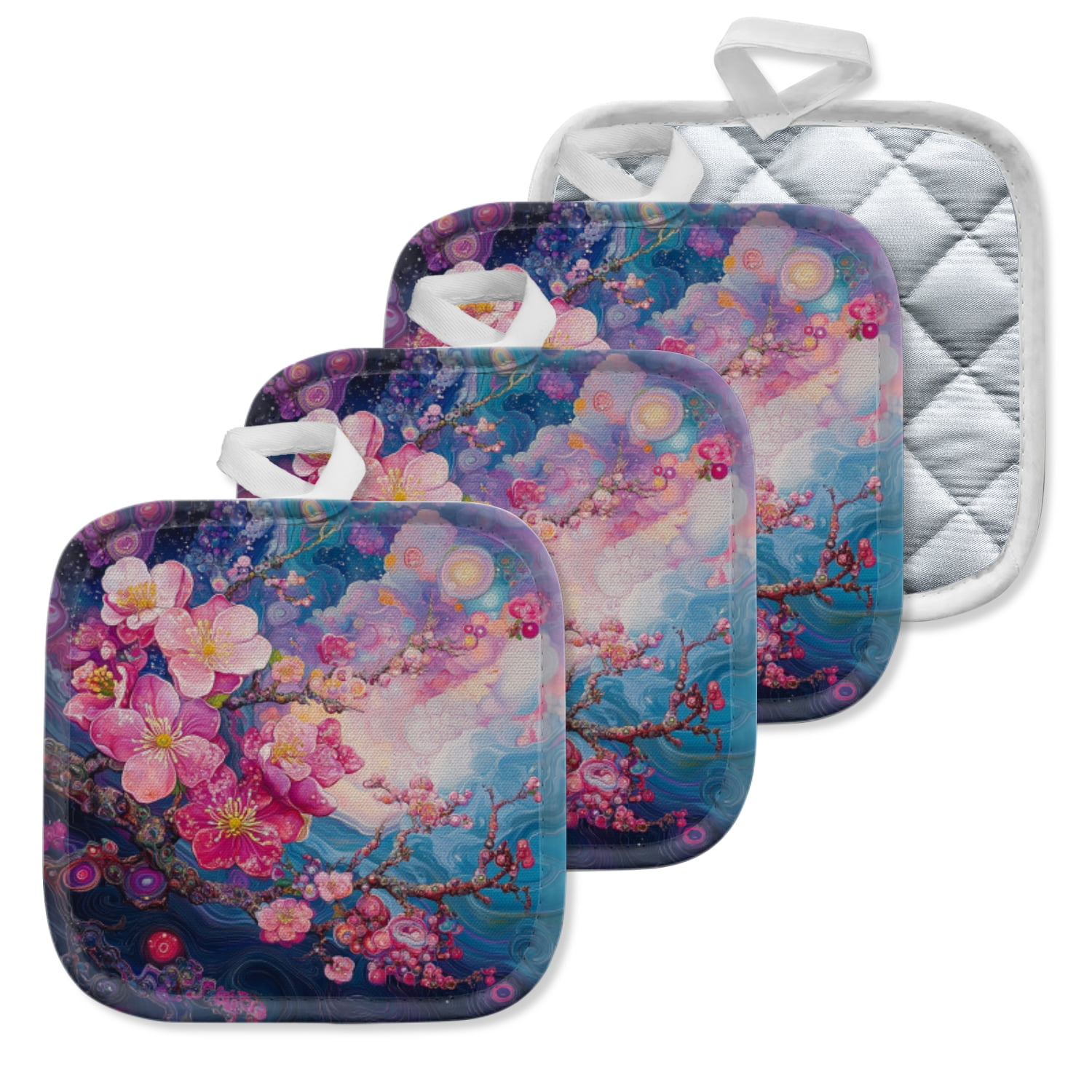 4Pcs Pot Holder for Kitchen, Magical Cherry - Bloom Vision Composition ...