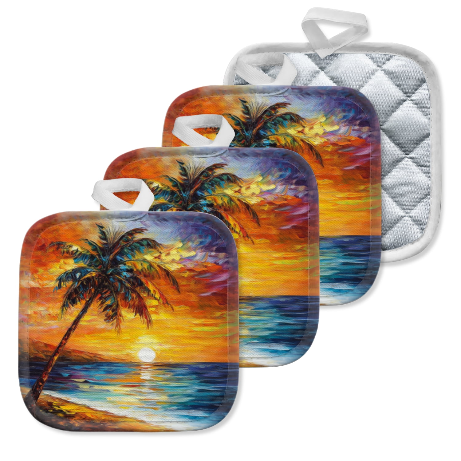 4Pcs Pot Holder for Kitchen, Sunset On The Beach Composition Square ...