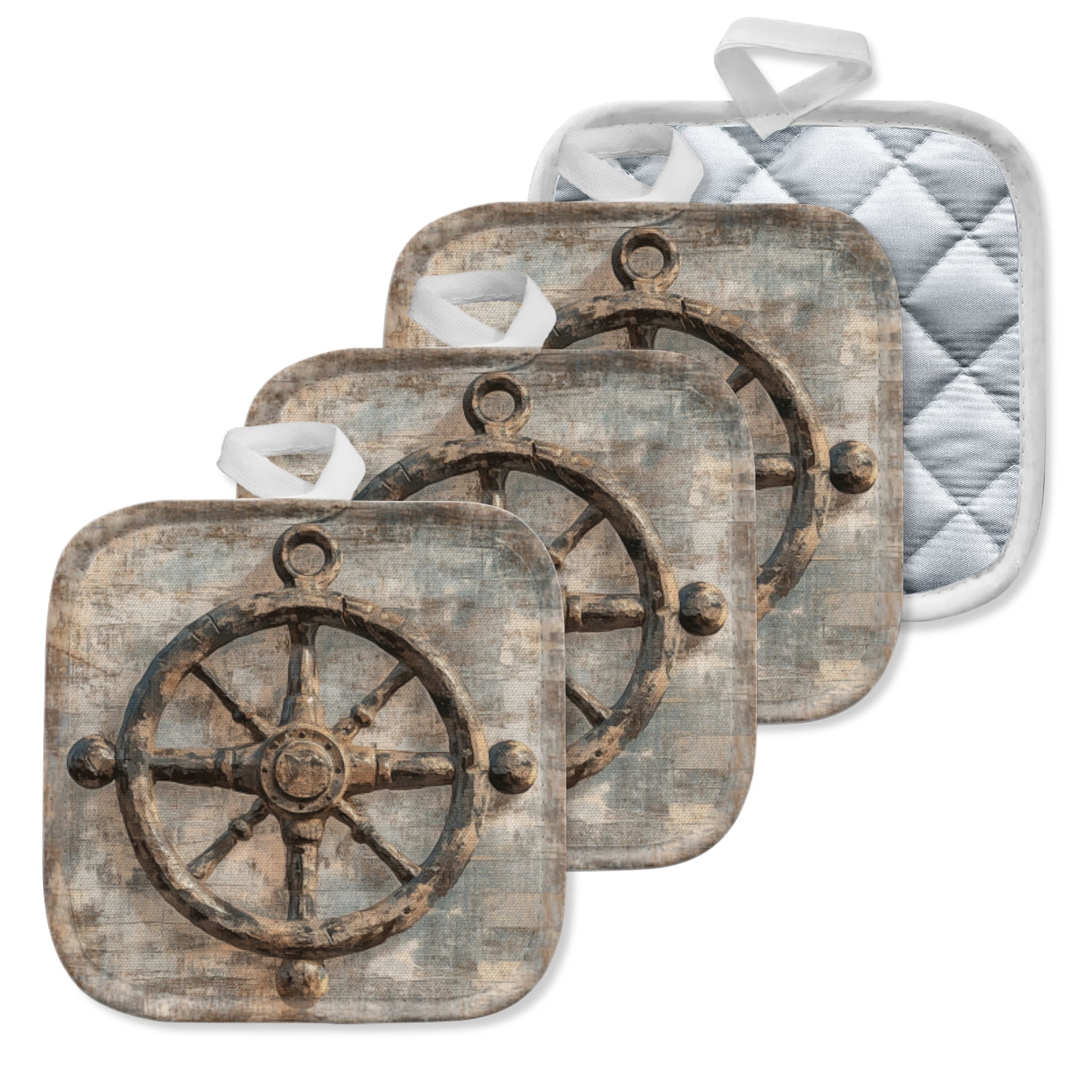 4Pcs Pot Holder for Kitchen, Vintage Round Rudder With Scuff Marks ...
