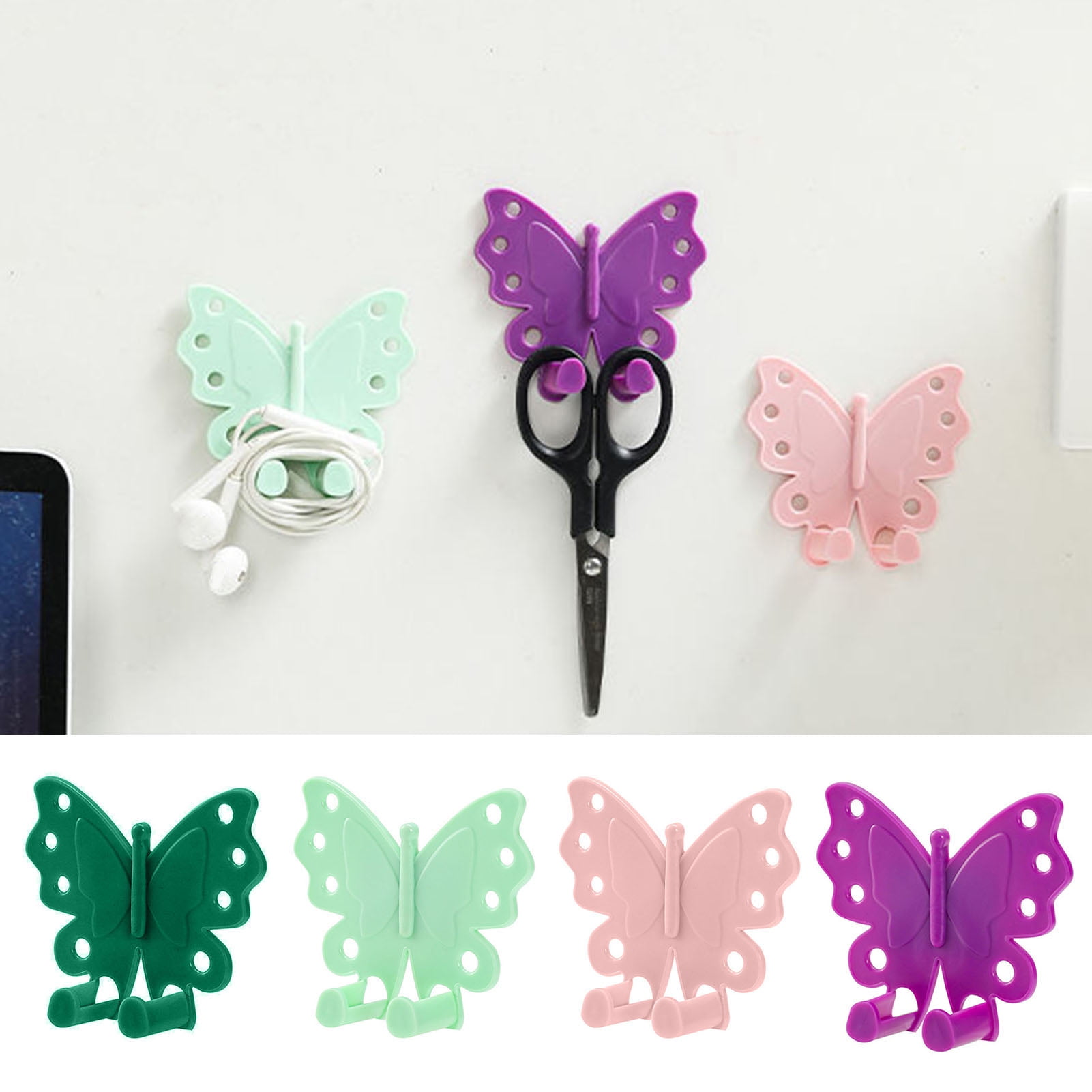 4Pcs Power Cord Hooks Hanging Hook, Plastic Butterfly Design Punch-free ...