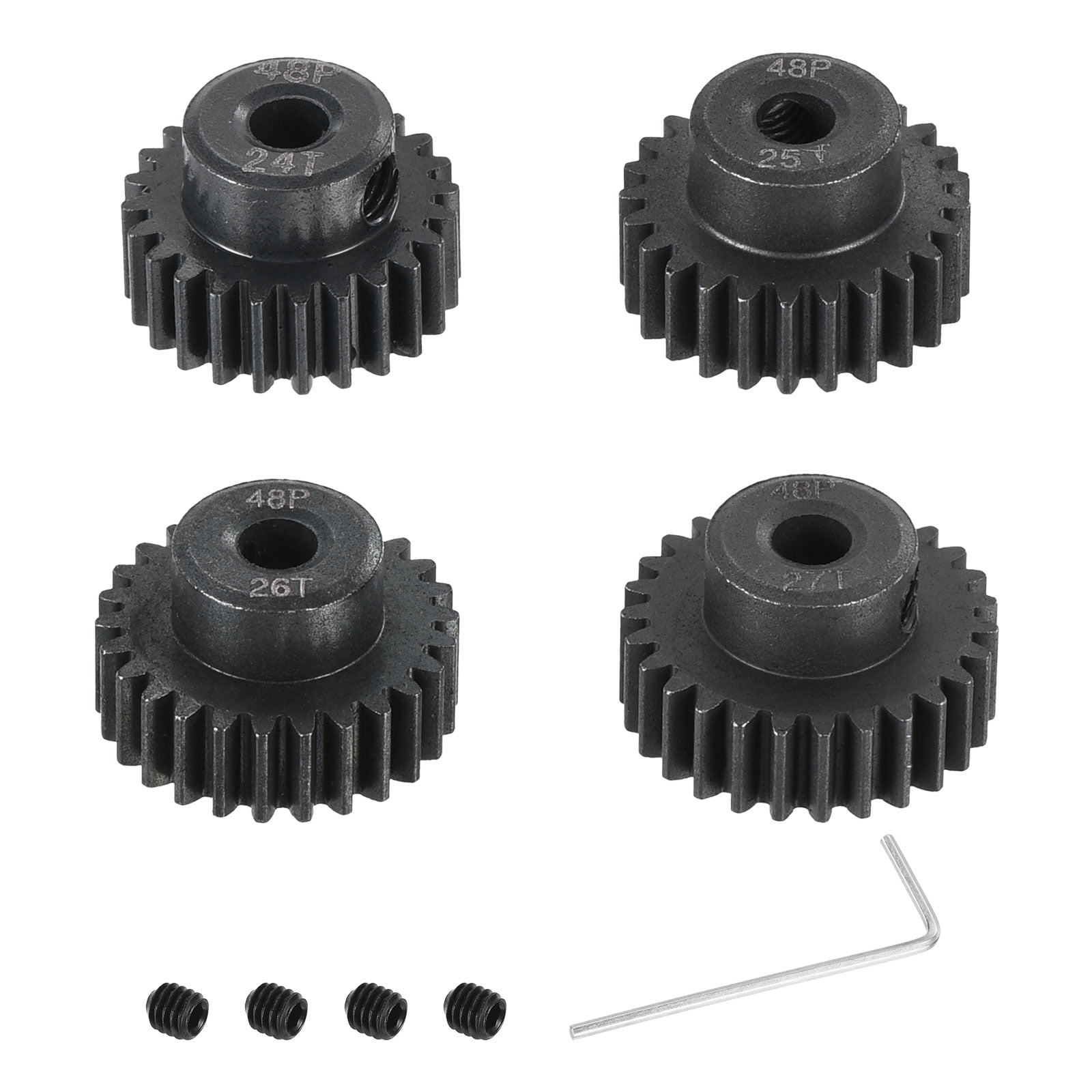 4Pcs RC 48P Hardened Pinion Gear 1/8 Inch Shaft 24T 25T 26T 27T Motor ...