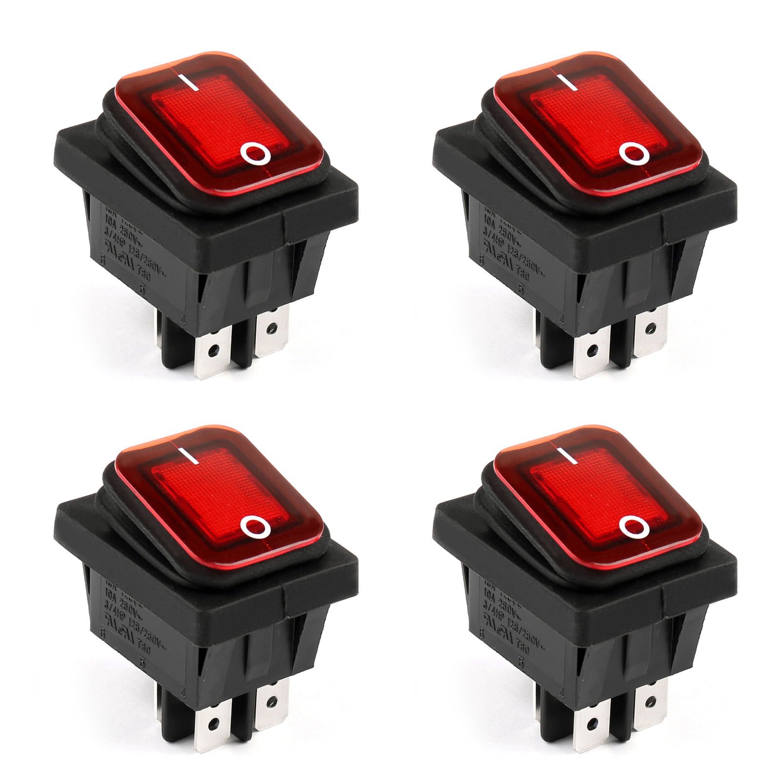 4Pcs RLEIL RL2-102 Waterproof IP65 Car Rocker Switch 4Pin ON/OFF 125/250VAC Red - Walmart.com
