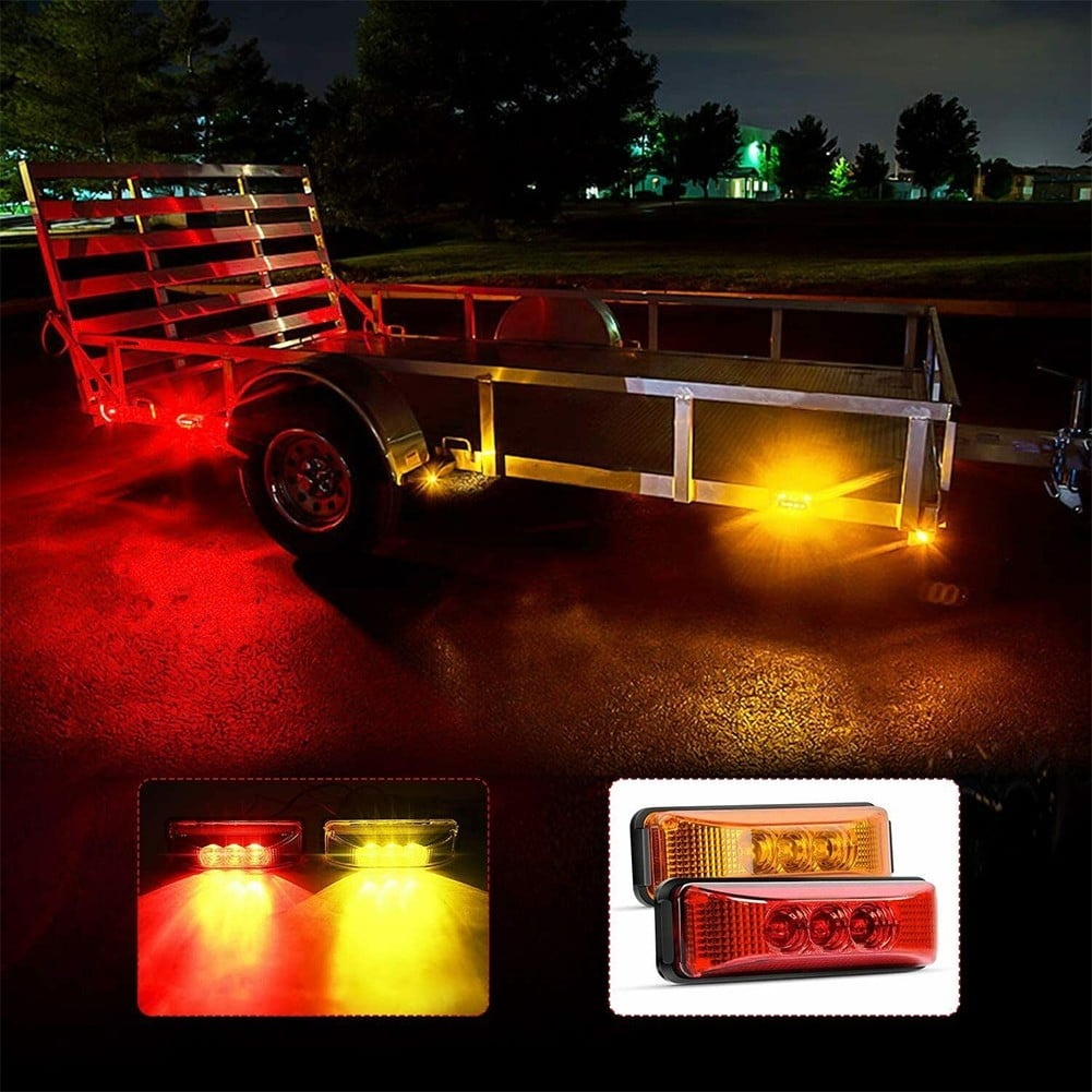 4Pcs Red Amber 3-Led Side Marker Lights Clearance Light Truck Trailer ...