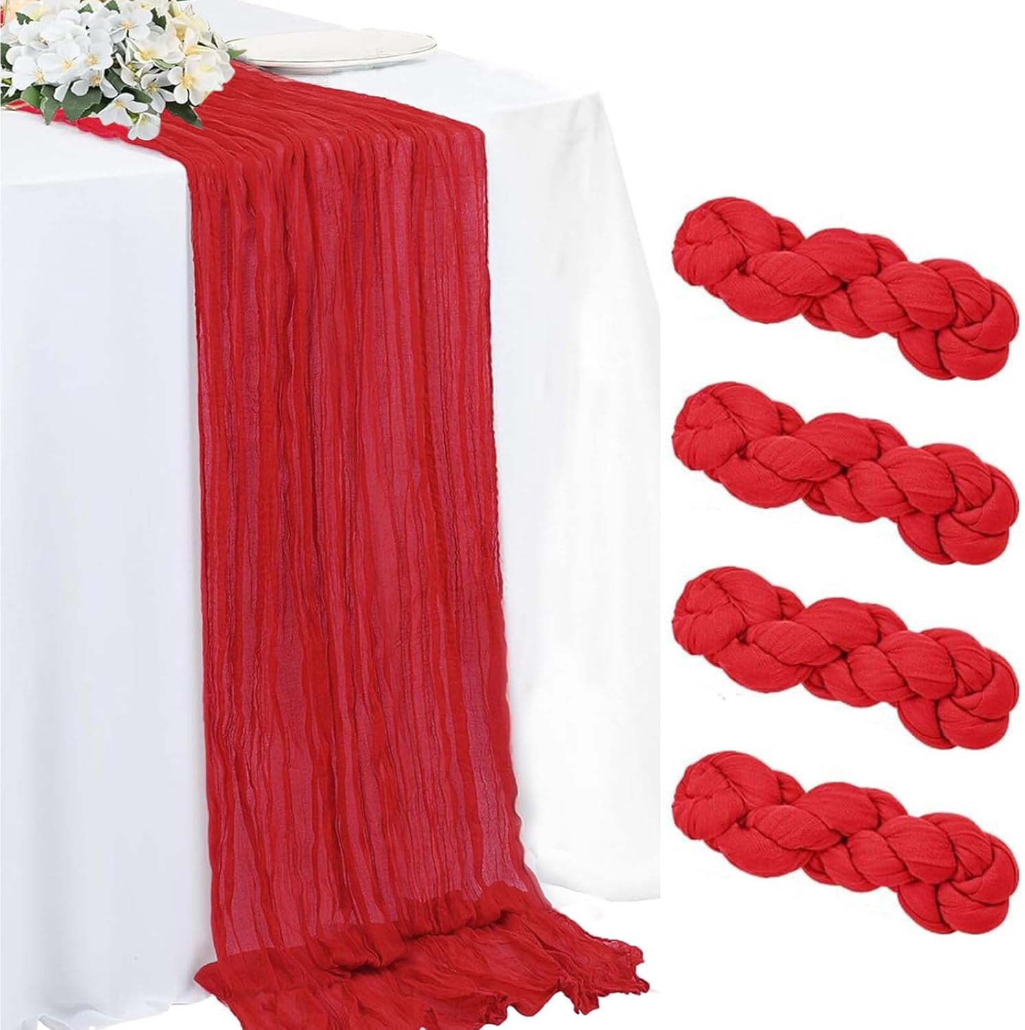 4Pcs Red Cheesecloth Table Runner 20 x 120 inch Boho Gauze Rustic Table ...