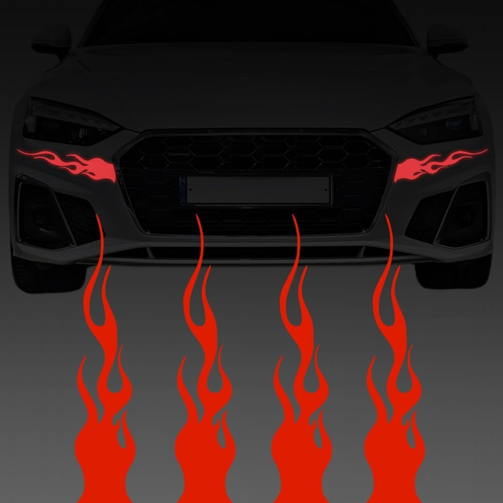 4Pcs Red Flame Car Sticker Helmet Decal Stickers 11.6 x 2.7 Inch Self ...