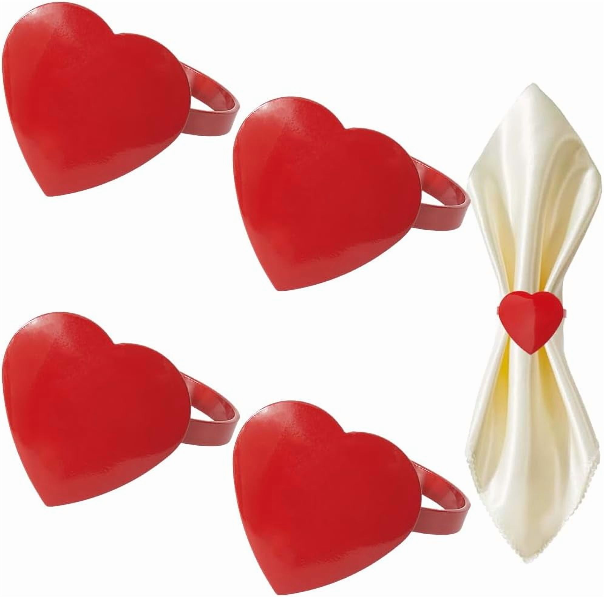 4Pcs Red Heart Napkin Ring Valentine's Day Napkin Rings Metal Alloy ...
