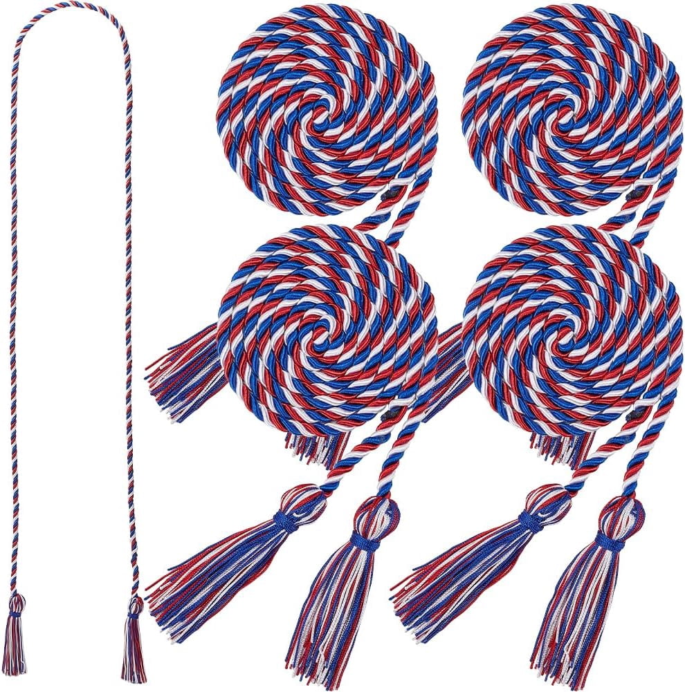 4Pcs Red White and Blue Grad Honor Cord Braid Tassel Rope String Belt ...