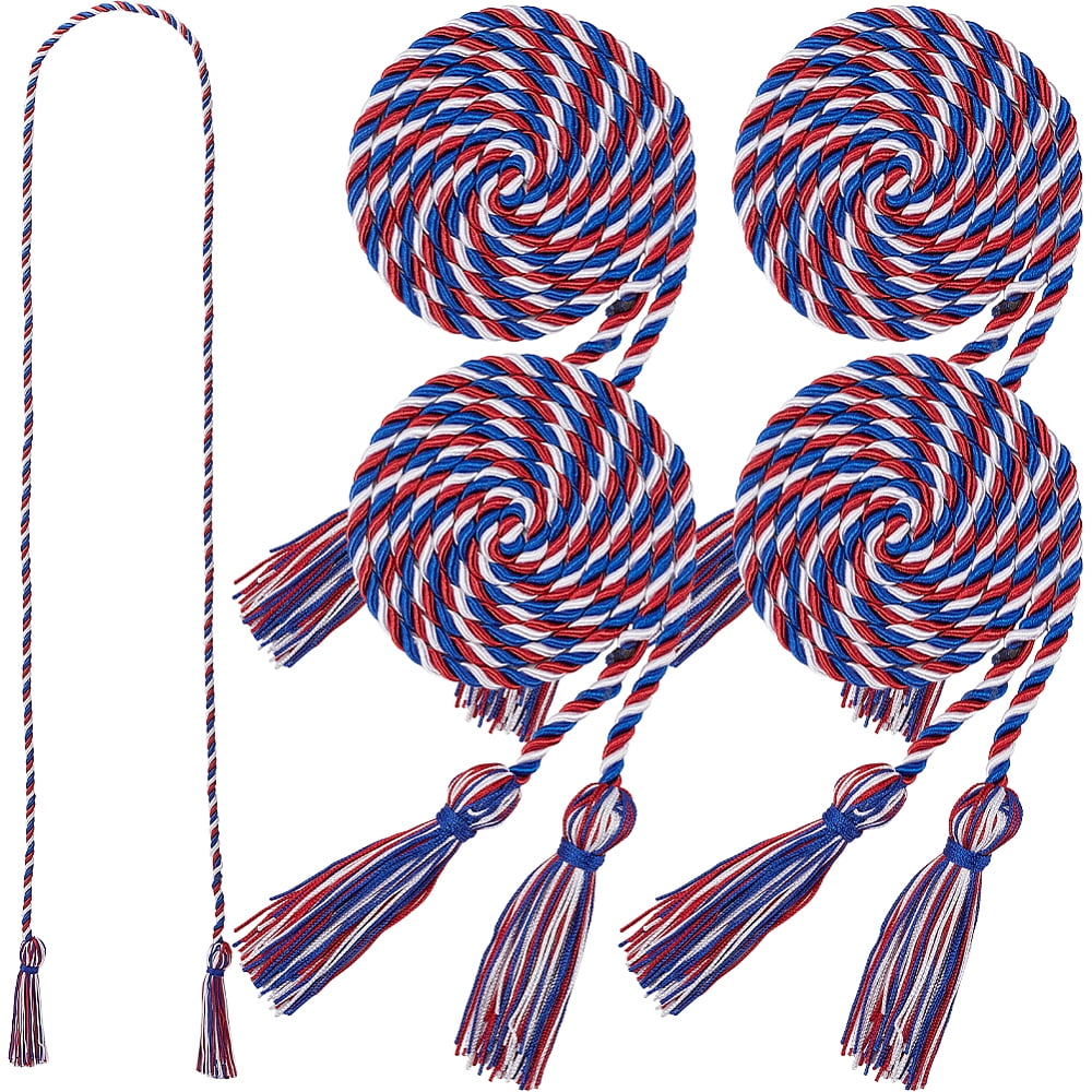 4Pcs Red White and Blue Grad Honor Cord Braid Tassel Rope String Belt ...