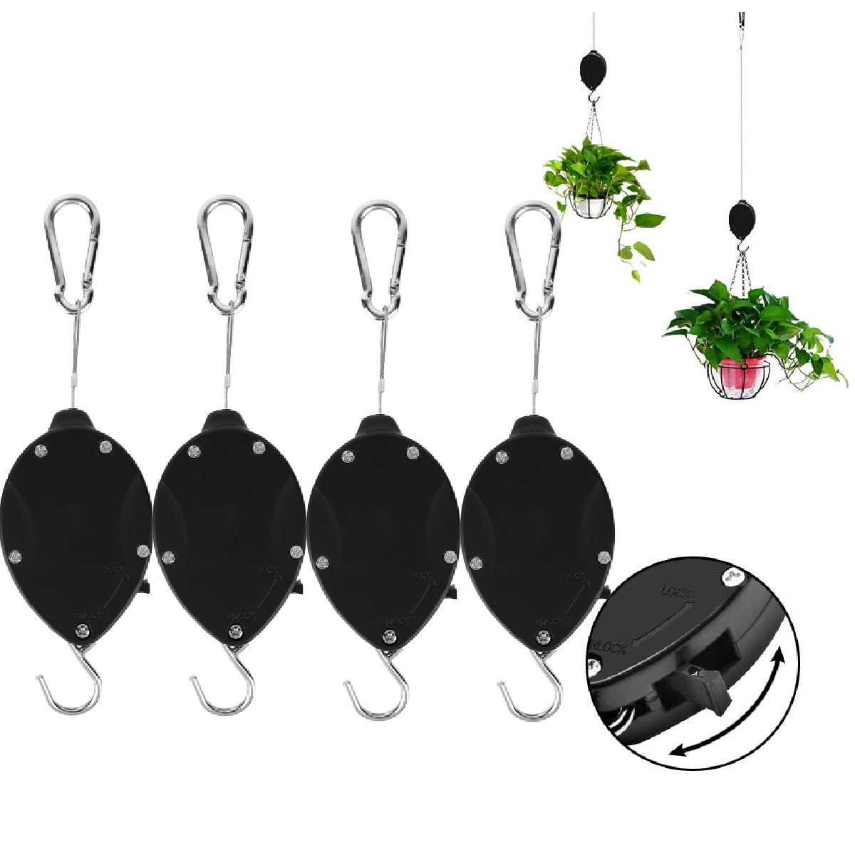 4Pcs Retractable Plant Hanger, Trianu Pulley Adjustable Stainless Steel ...