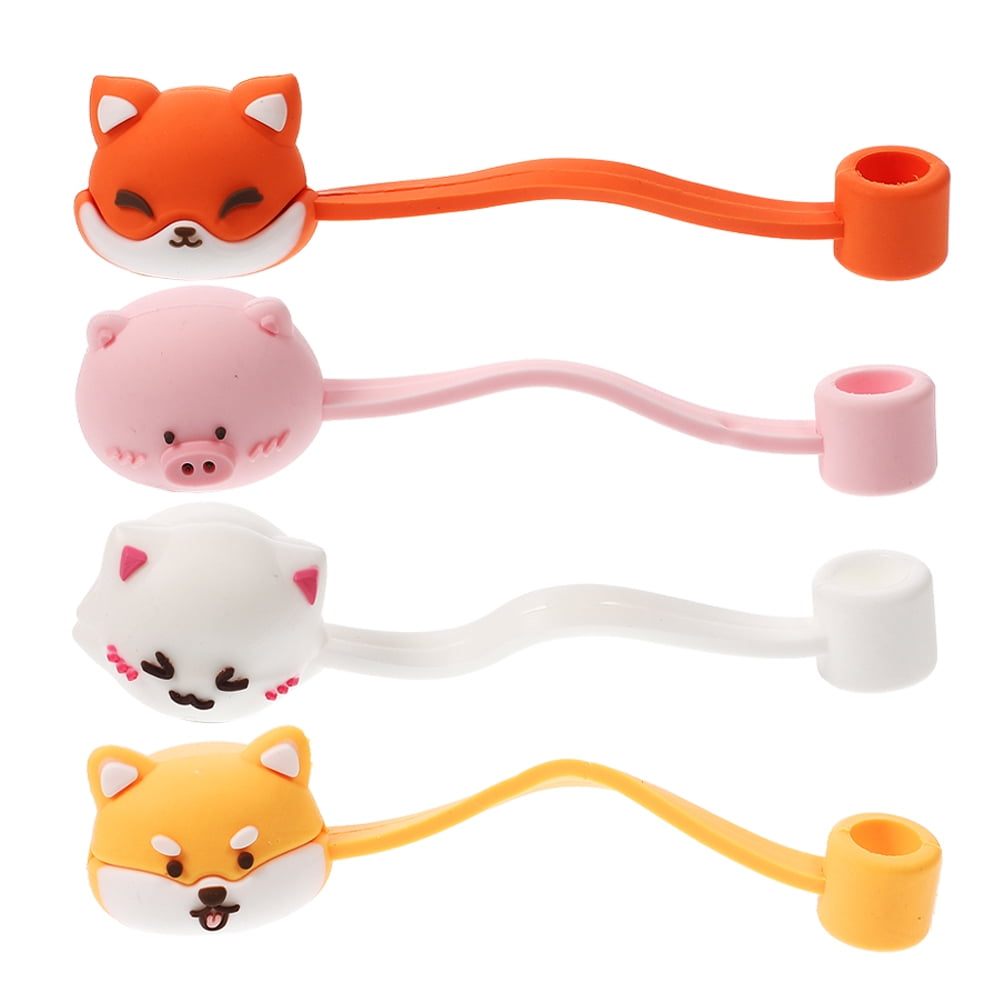 4Pcs Reusable Drinking Straw Caps Straw Lids Cartoon Animal Design ...