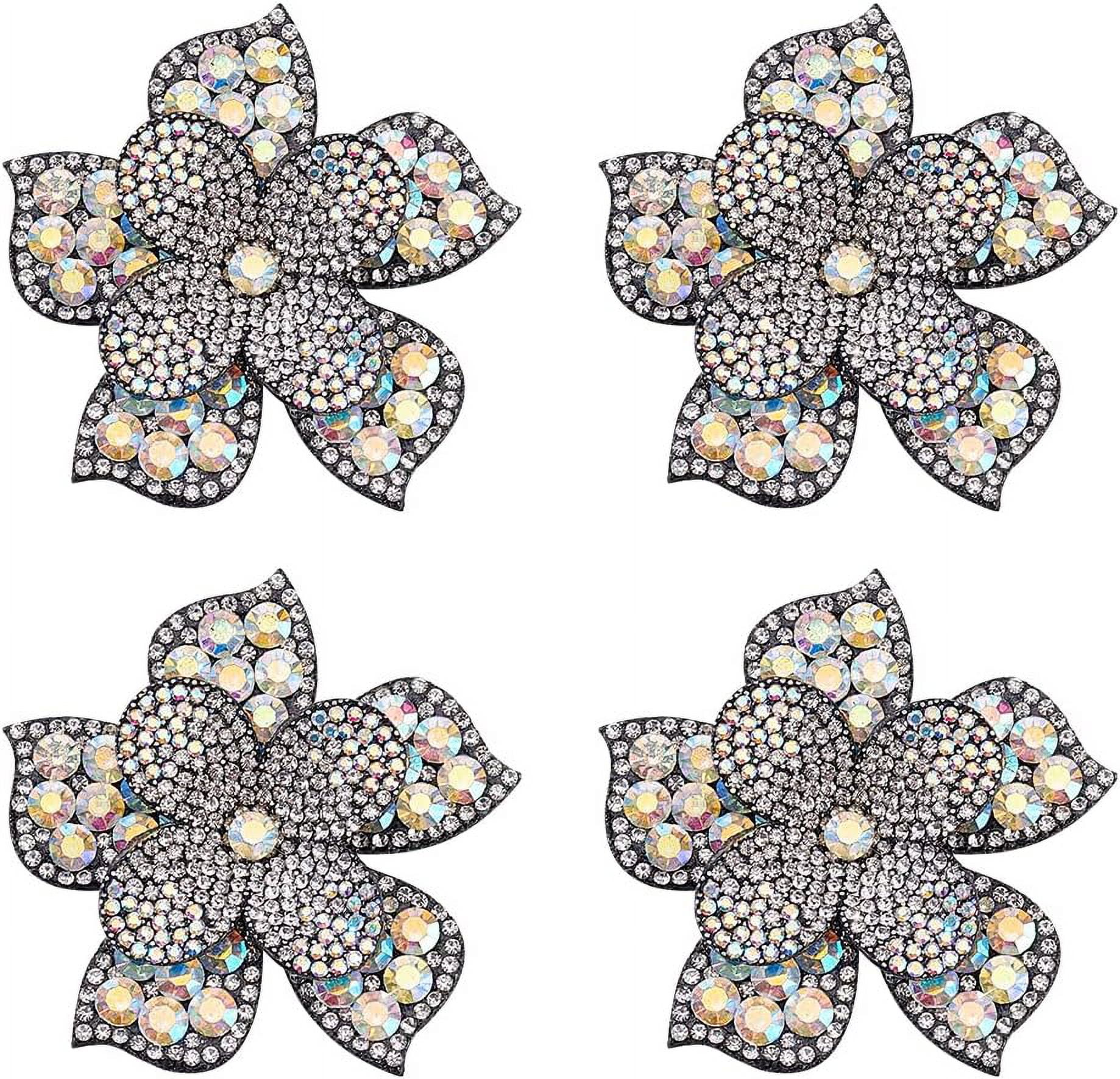 4Pcs Rhinestone Appliques Sew on Patches Costume Accessories Flower AB ...