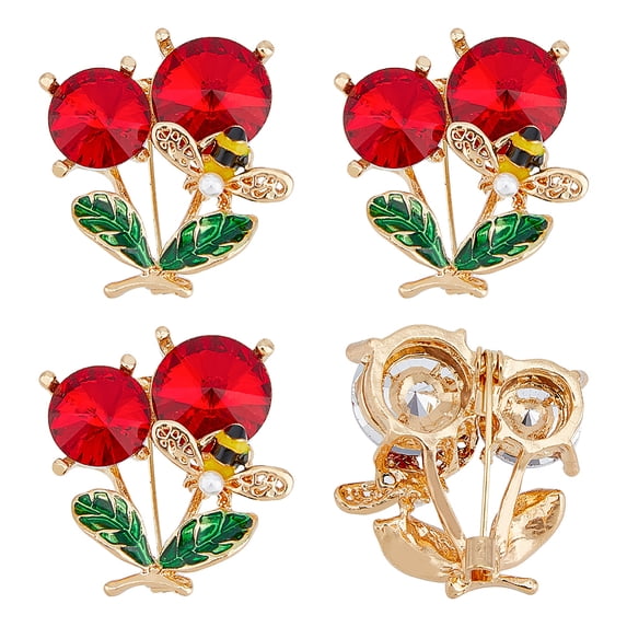 4Pcs Rhinestone Cherry Brooch Pin Golden Alloy Badge for Backpack ...
