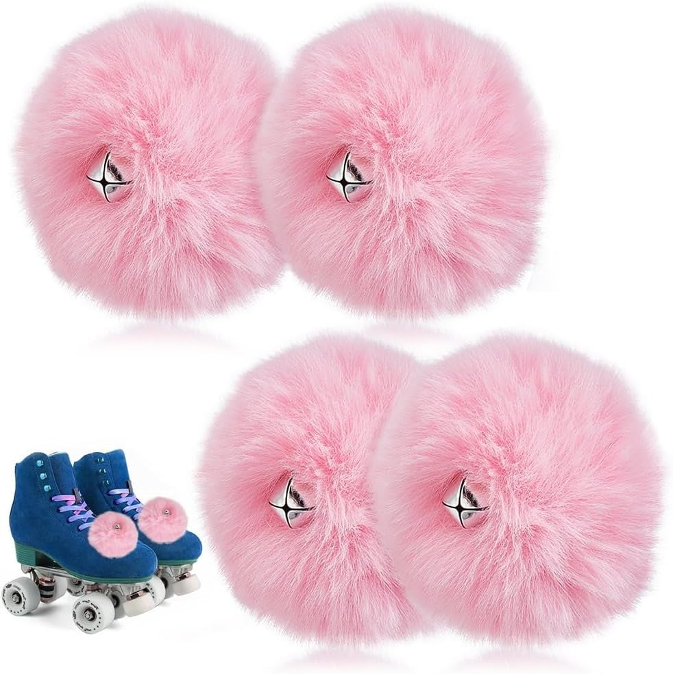 4Pcs Roller Skate Pom Poms with Bells Pink Roller Skate Pom Poms for ...