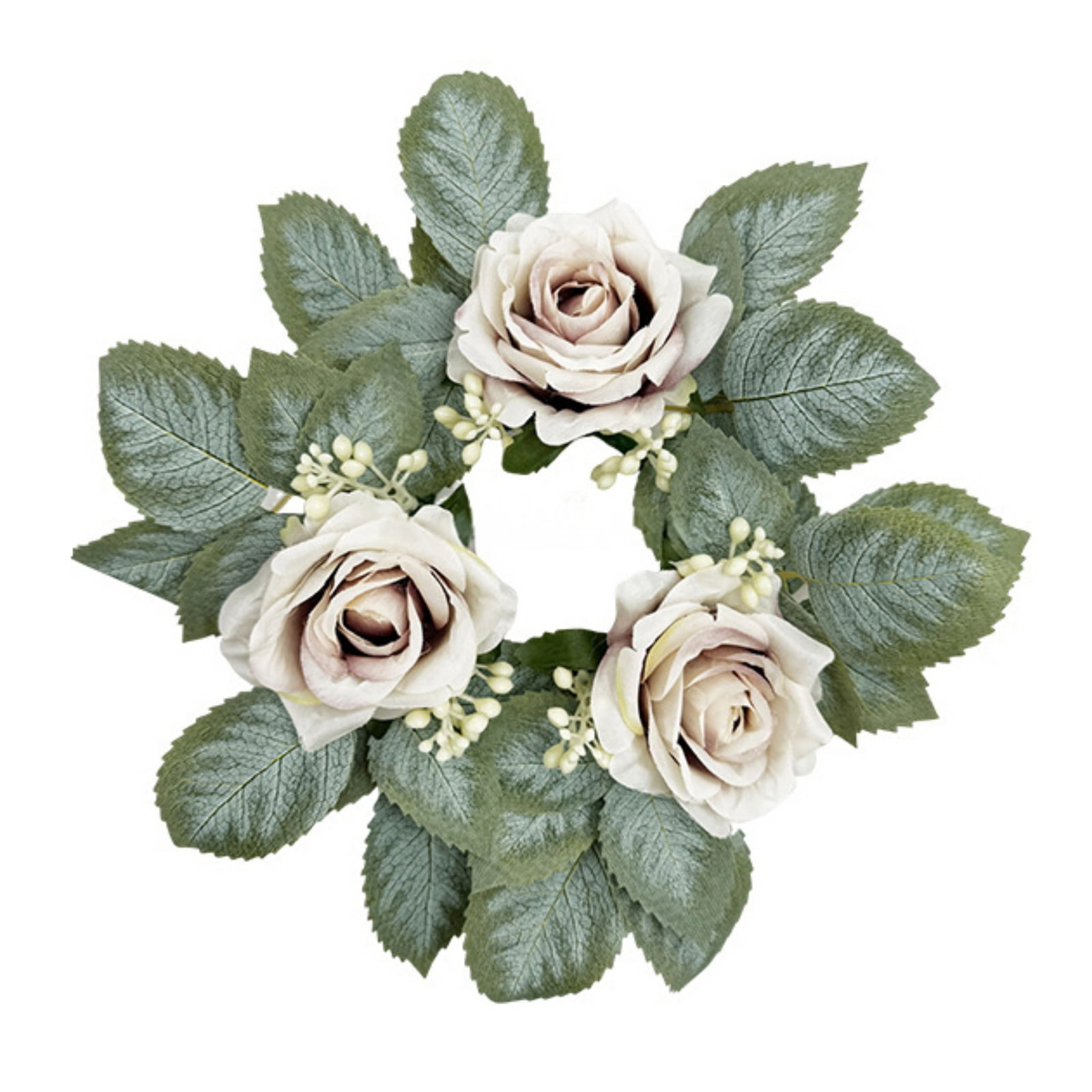 4Pcs Rose Candle Holders, Artificial Eucalyptus Leaves Rose Wreath ...