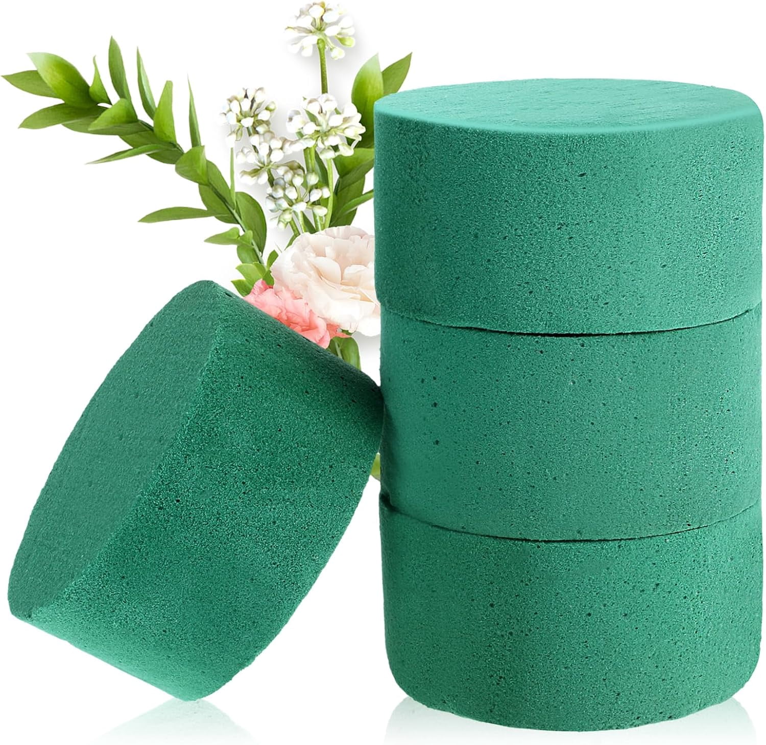 4Pcs Round Floral Foam Blocks, 3.15" Green Wet Dry Flower Foam Plant ...