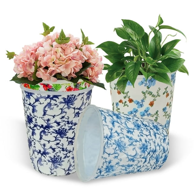 4Pcs Round Flower Pots Plastic Decoration Flower Pots Retro Design ...