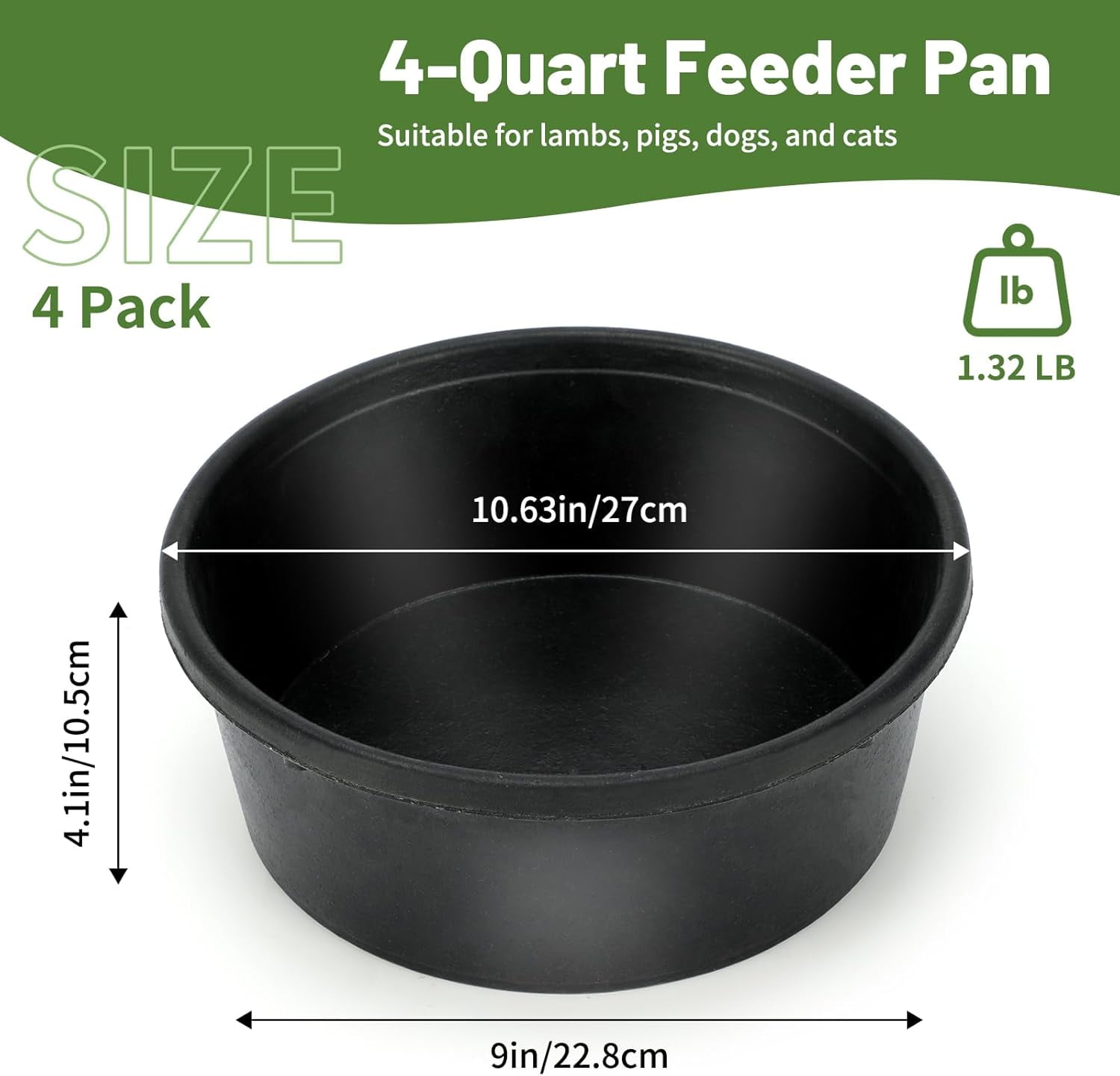 4Pcs Rubber Feed Pan 1 Gallon Feed Bucket for Chicken Pig Goat Dog Farm ...