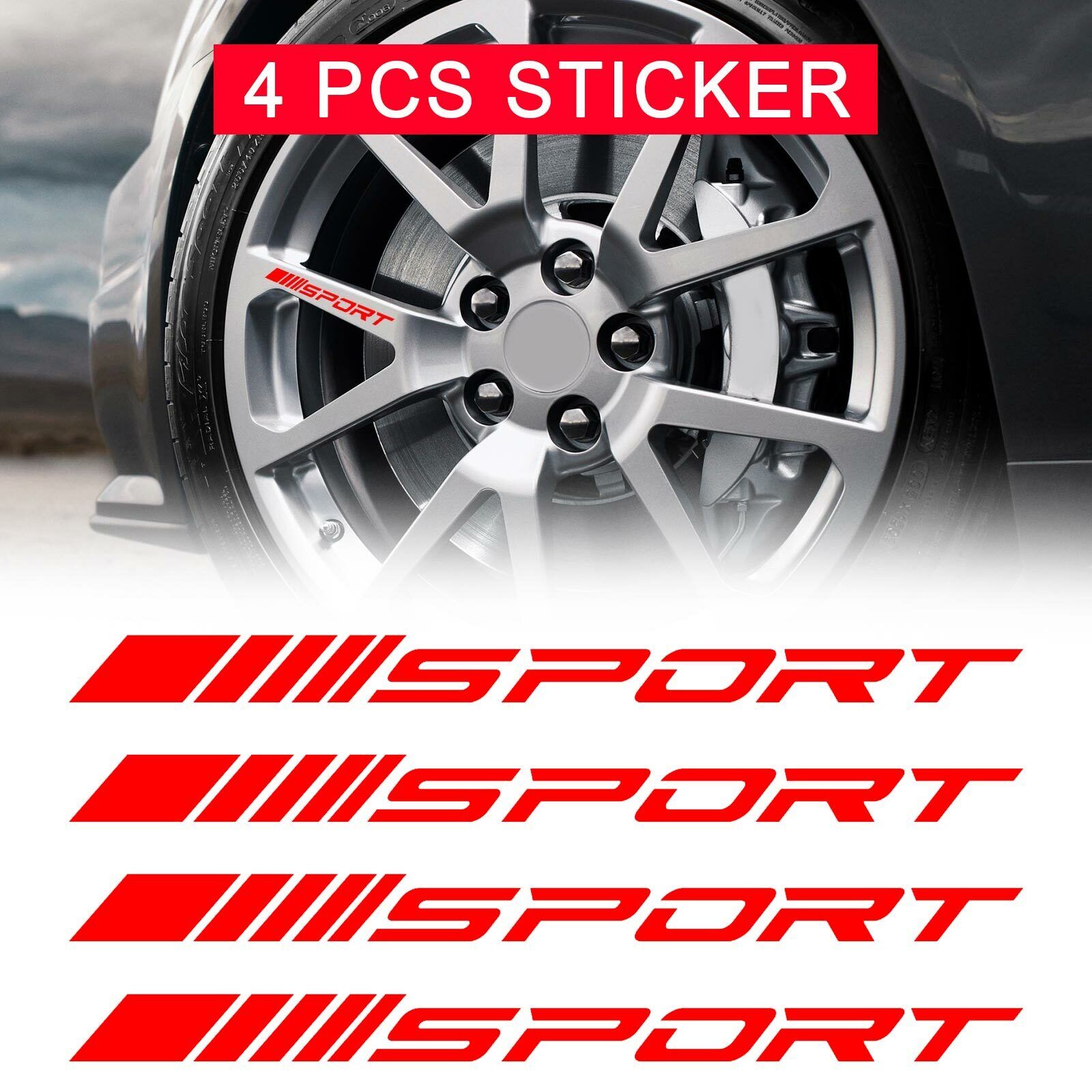 4Pcs SPORT Style Car Rims Wheel Hub Racing Sticker Graphic Decal Strip ...