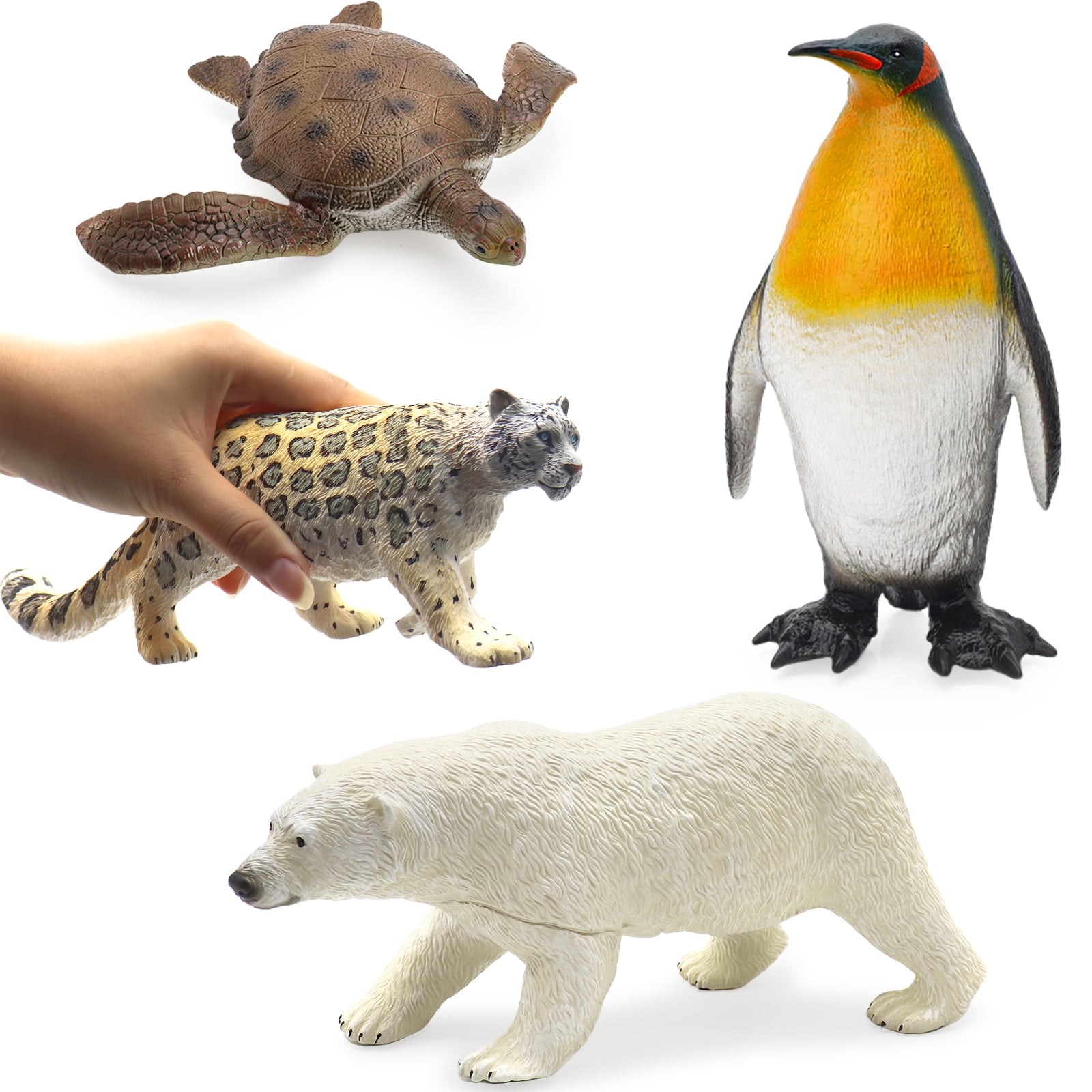 4Pcs Safari Animals Figures Toys, Penguins, Snow Leopards, Turtles ...