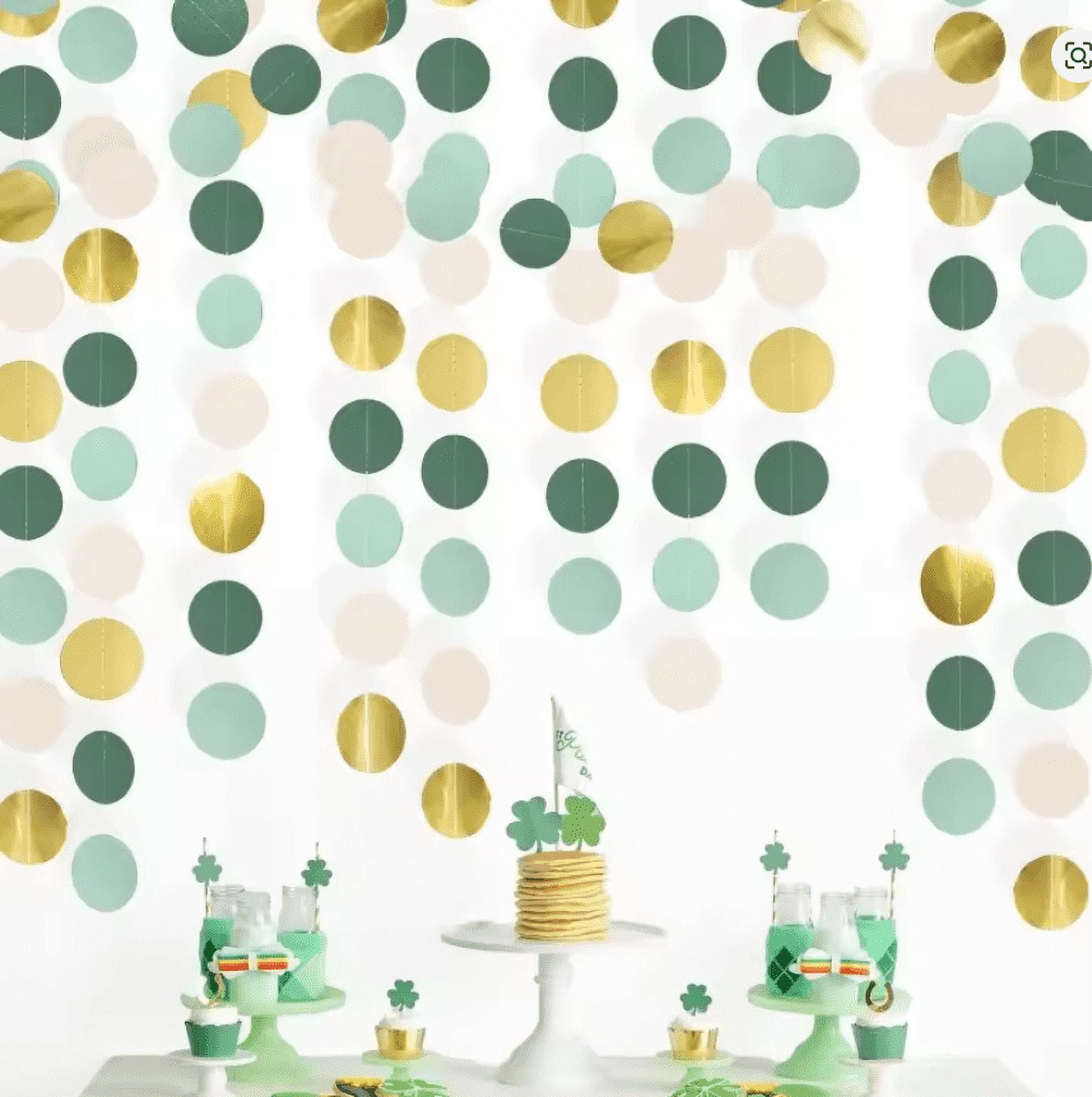 4Pcs Sage Green Mint Beige Gold Circle Dots Hanging Paper Garlands ...