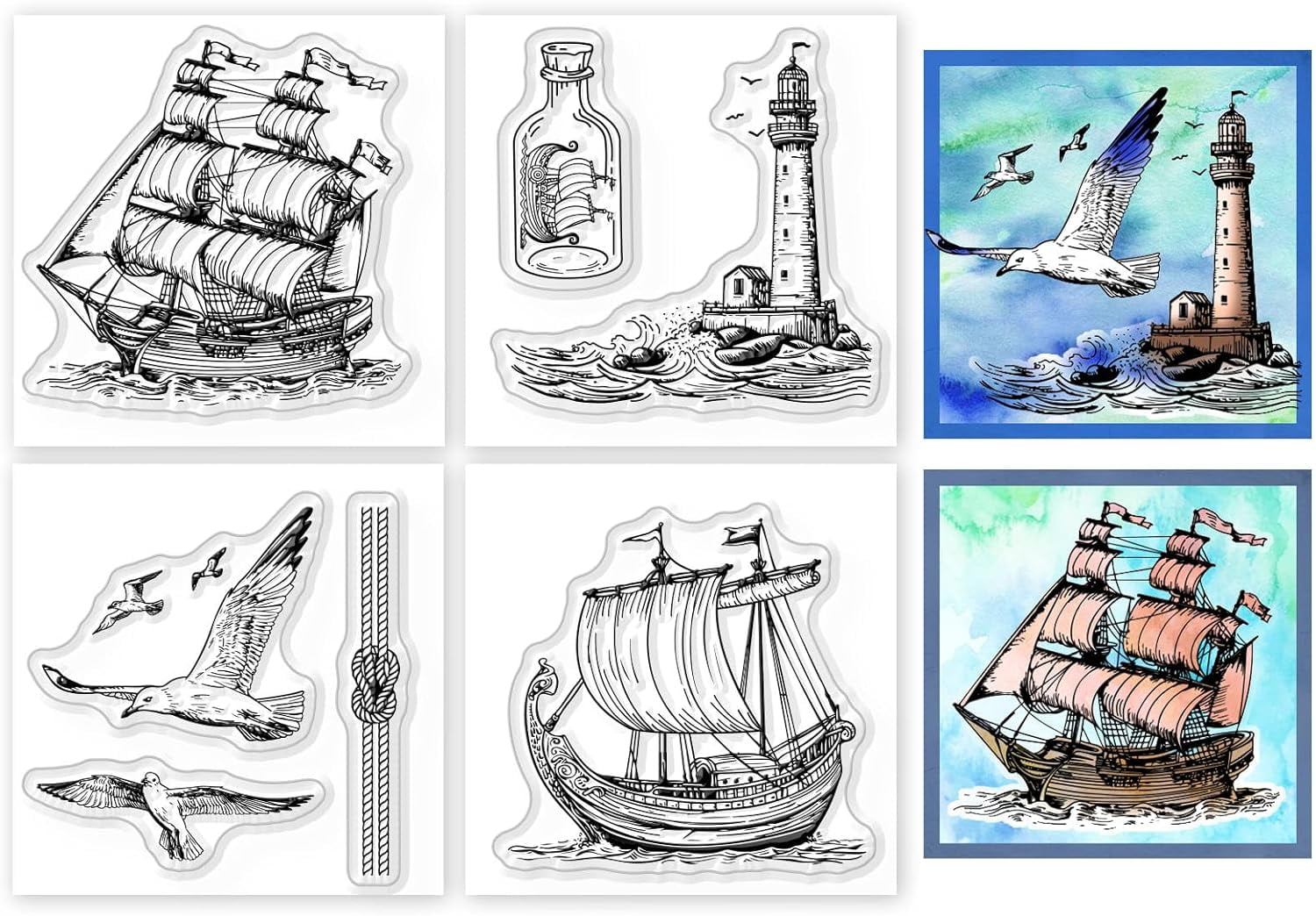 4Pcs Sailing Boat Clear Stamps for DIY Scrapbooking Seagull Mini ...