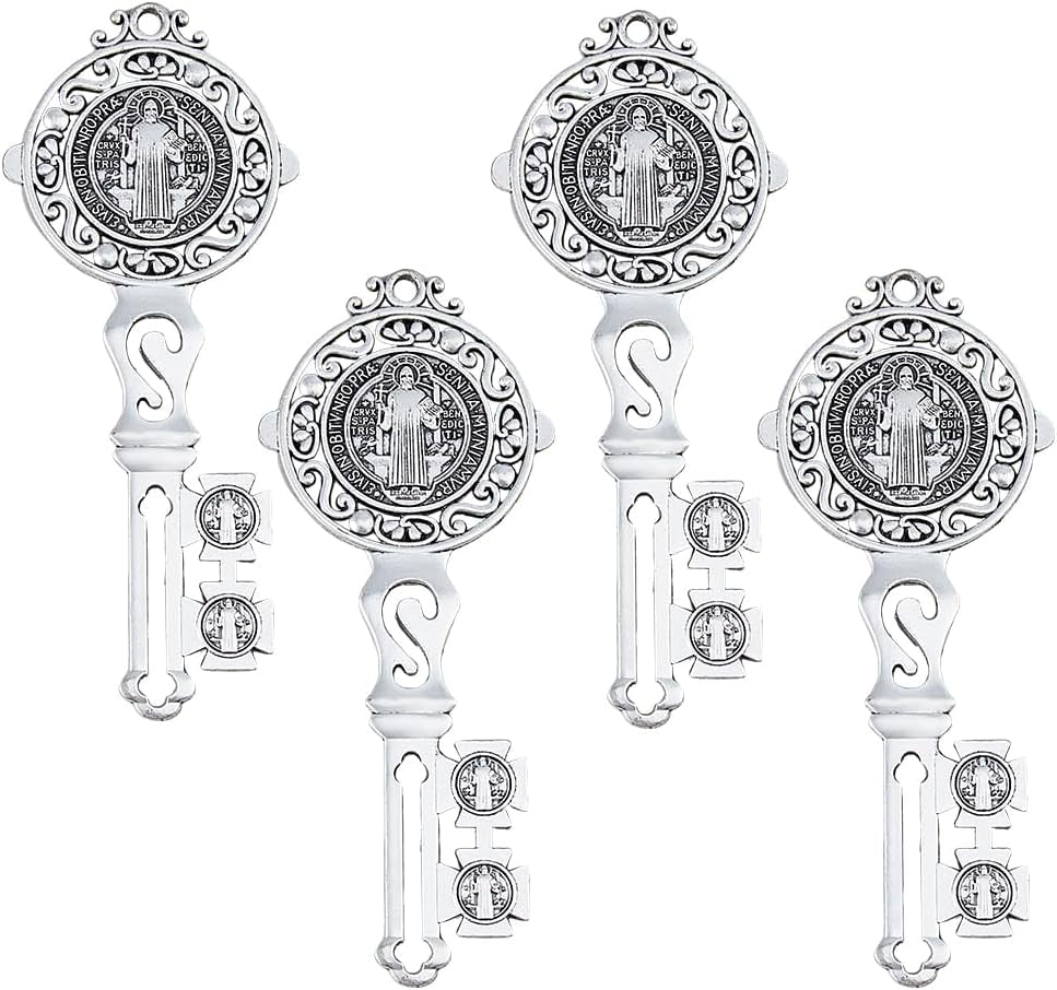 4Pcs Saint Benedict Key Blessing Alloy Key Wall Double Side Big Hollow ...