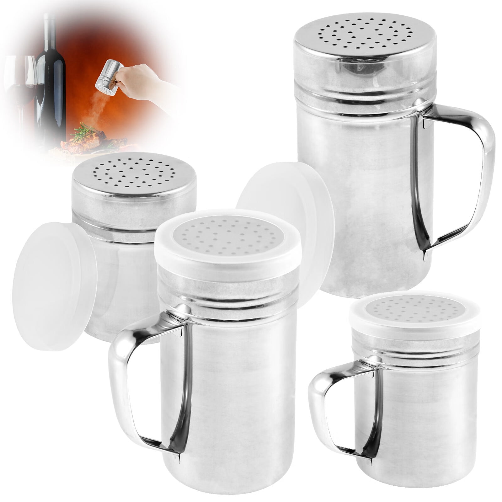 4Pcs Salt Shaker 10oz 14oz Stainless Steel Spice Dispenser Seasoning ...