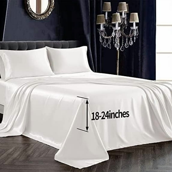 4Pcs Satin Sheet Extra Deep Pocket King Size, Ultra Silky Soft Ivory ...