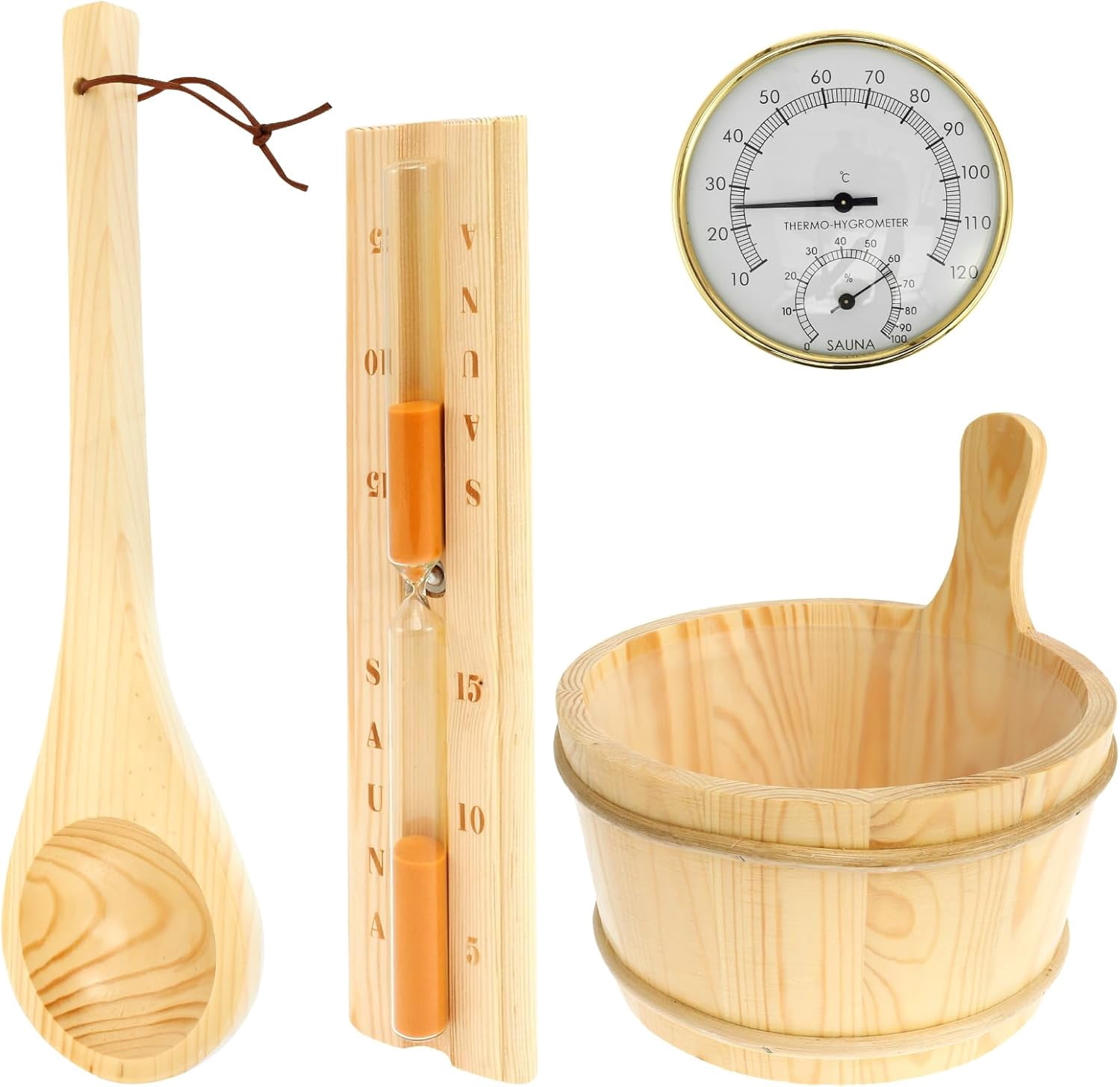 4Pcs Sauna Accessories Set Wood Sauna Bucket Sauna Spoon with Long ...