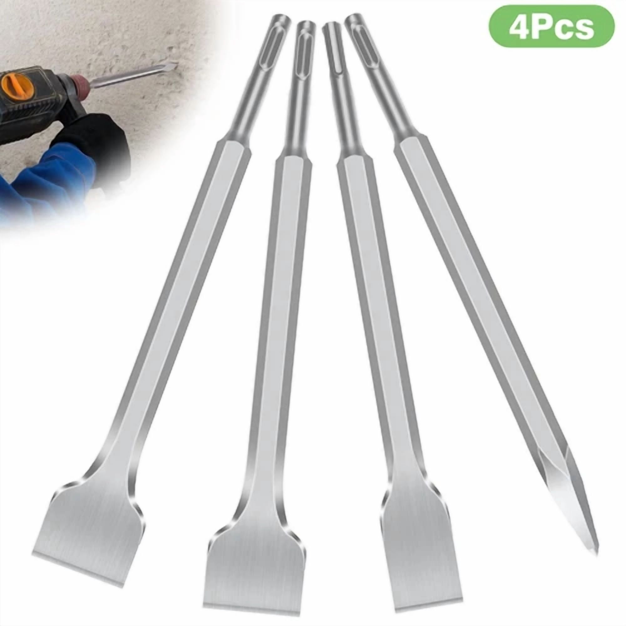 4Pcs Sds-Plus Rotary Hammer Drill Bit Set Point/Flat Chisels For Stone ...