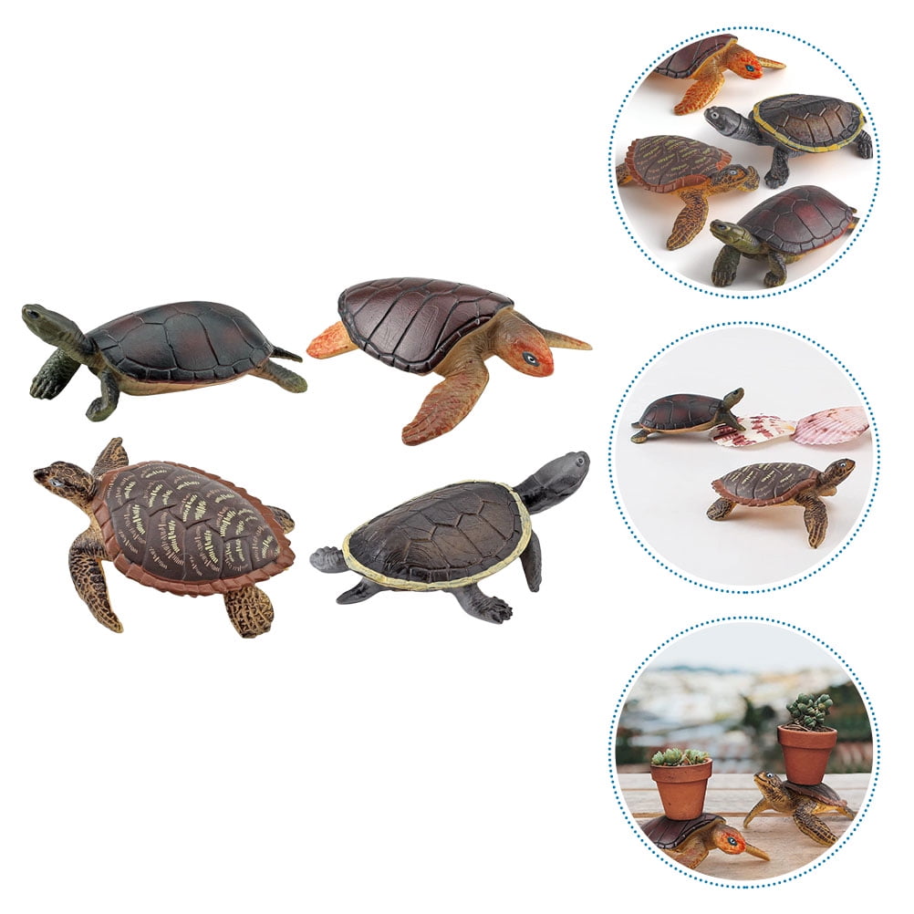 4Pcs Sea Animal Figurine Lifelike Tortoise Figurines Plastic Turtle ...