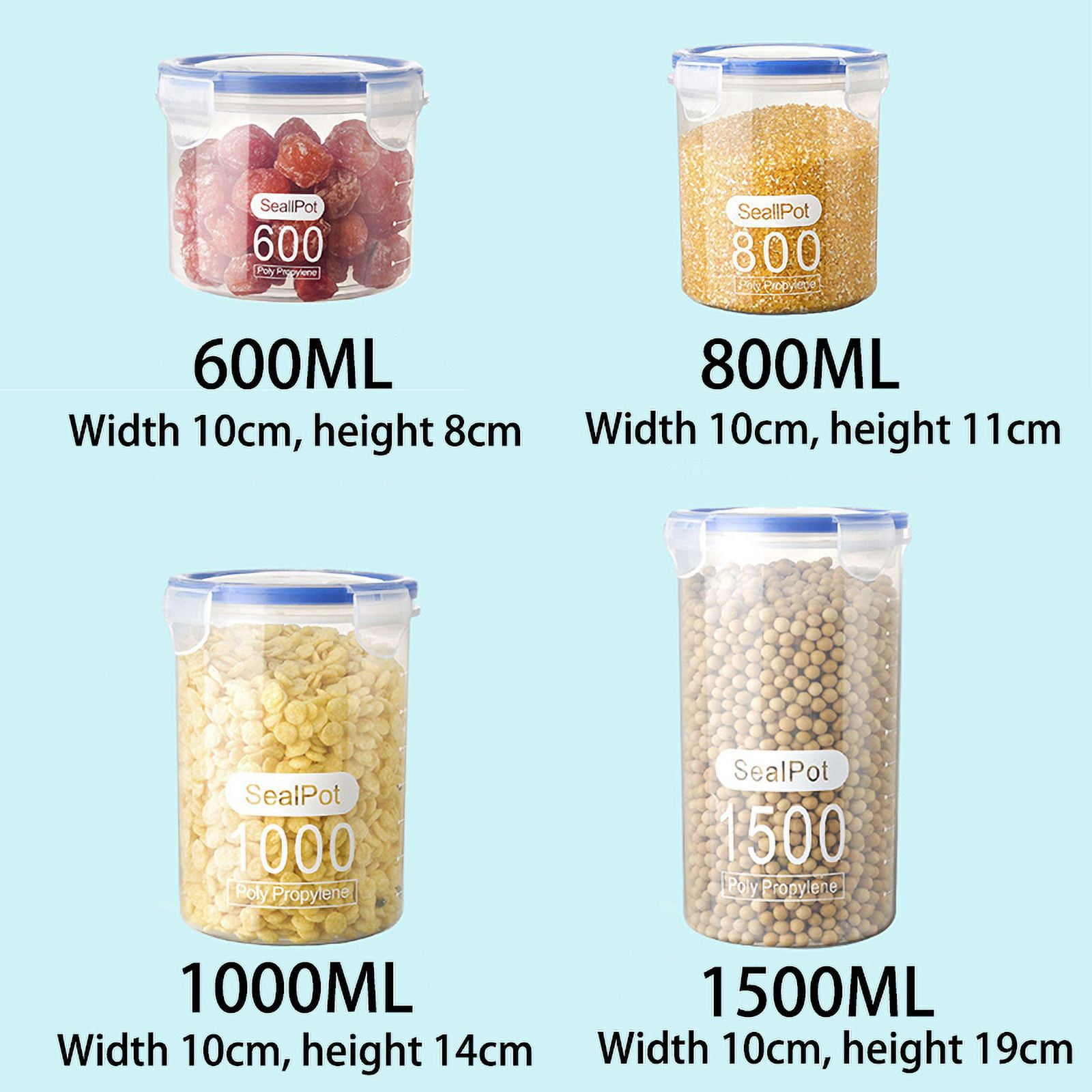 4Pcs Sealed Storage Box Transparent Kitchen Food Grain Organizer ...