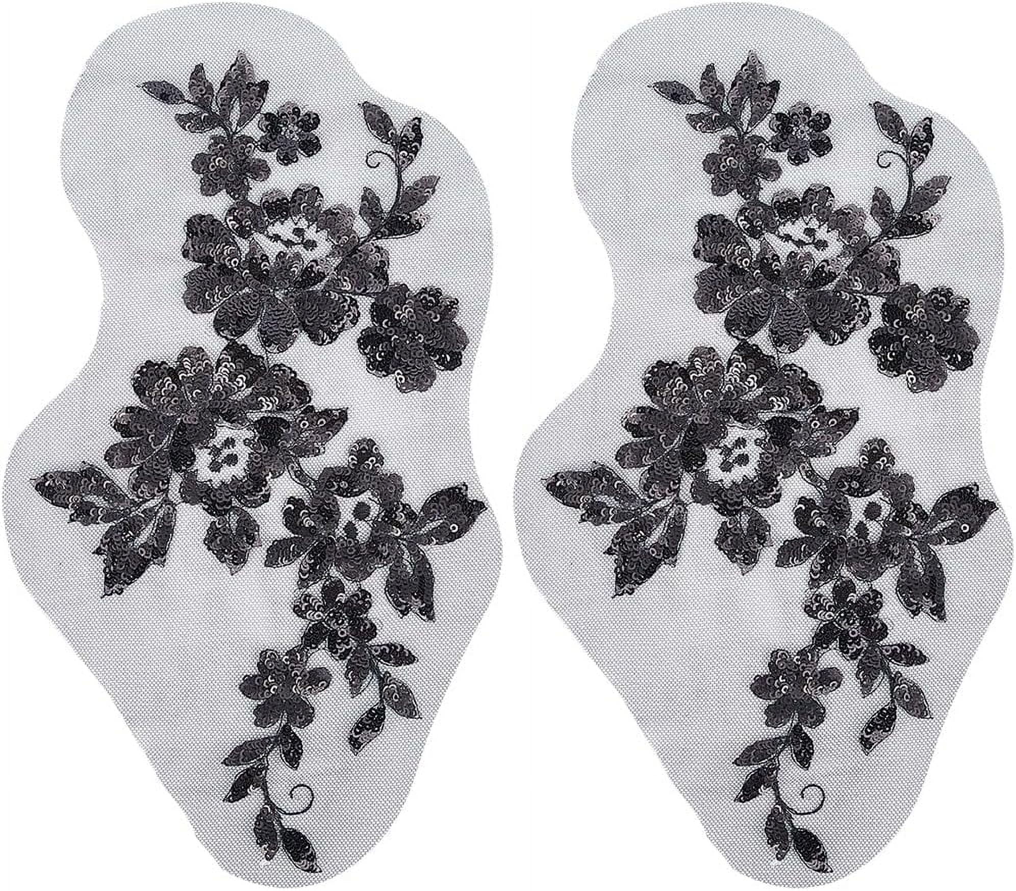 4Pcs Sequin Embroidered Flower Lace Applique Beaded Trim Patches Cloth ...