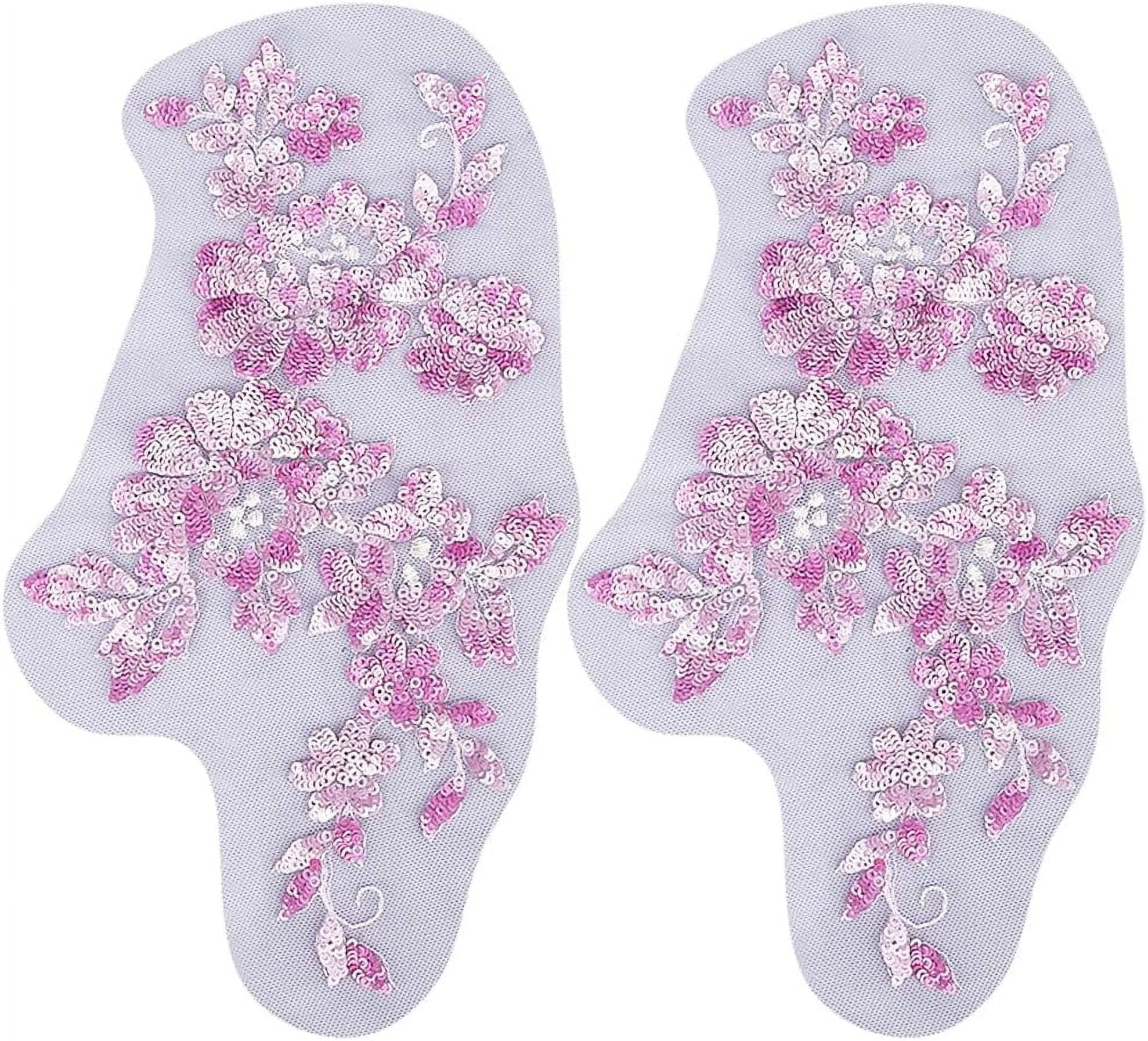 4Pcs Sequin Embroidered Flower Lace Applique Plum Beaded Trim Patches ...