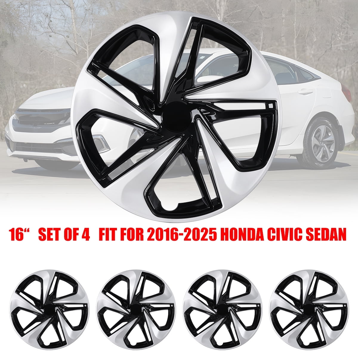 16" Set of 4 Hubcaps Wheel Rims Cover for 2016-2025 Honda Civic Sedan ...