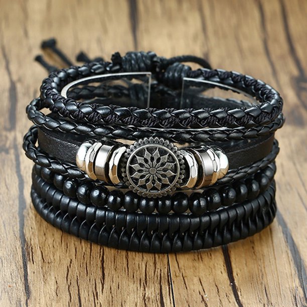 4Pcs/ Set Braided Wrap Leather Bracelets for Men Vintage Life Tree ...
