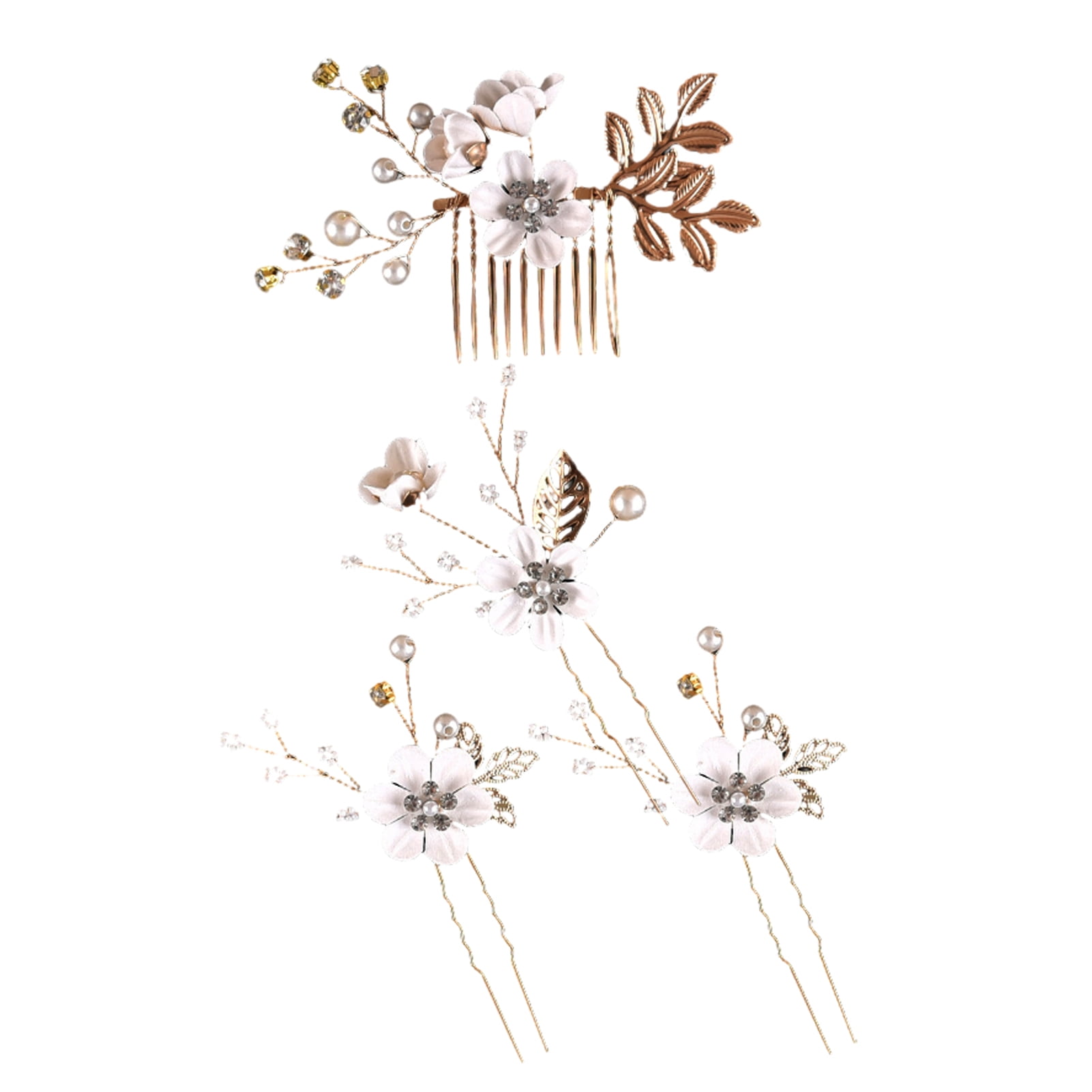 4Pcs/Set Faux Pearl Flower Decor Hairpins Hair Sticker Side Comb ...