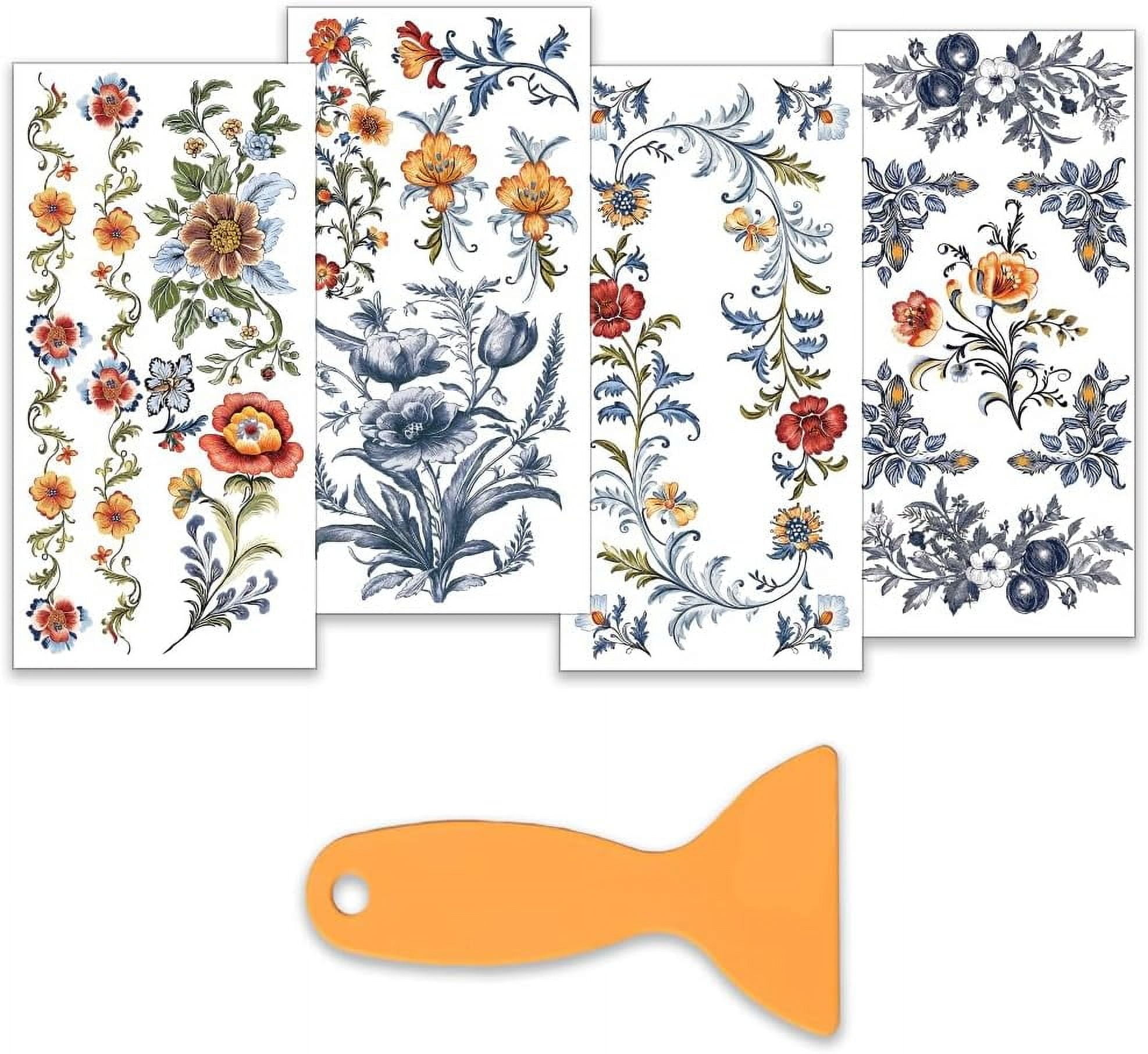 4Pcs/Set Flowers Rub on Transfers for Furniture and Crafts 6x12 Inch ...