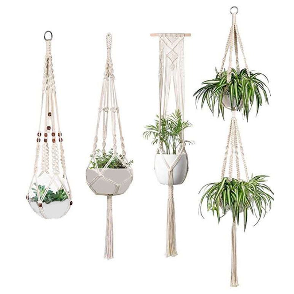 4Pcs/Set Plant Hangers, Different Tiers Handmade Cotton Rope Hanging ...