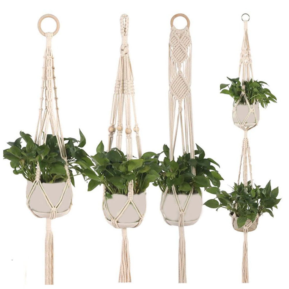 4Pcs/Set Plant Hangers, Different Tiers Handmade Cotton Rope Hanging ...